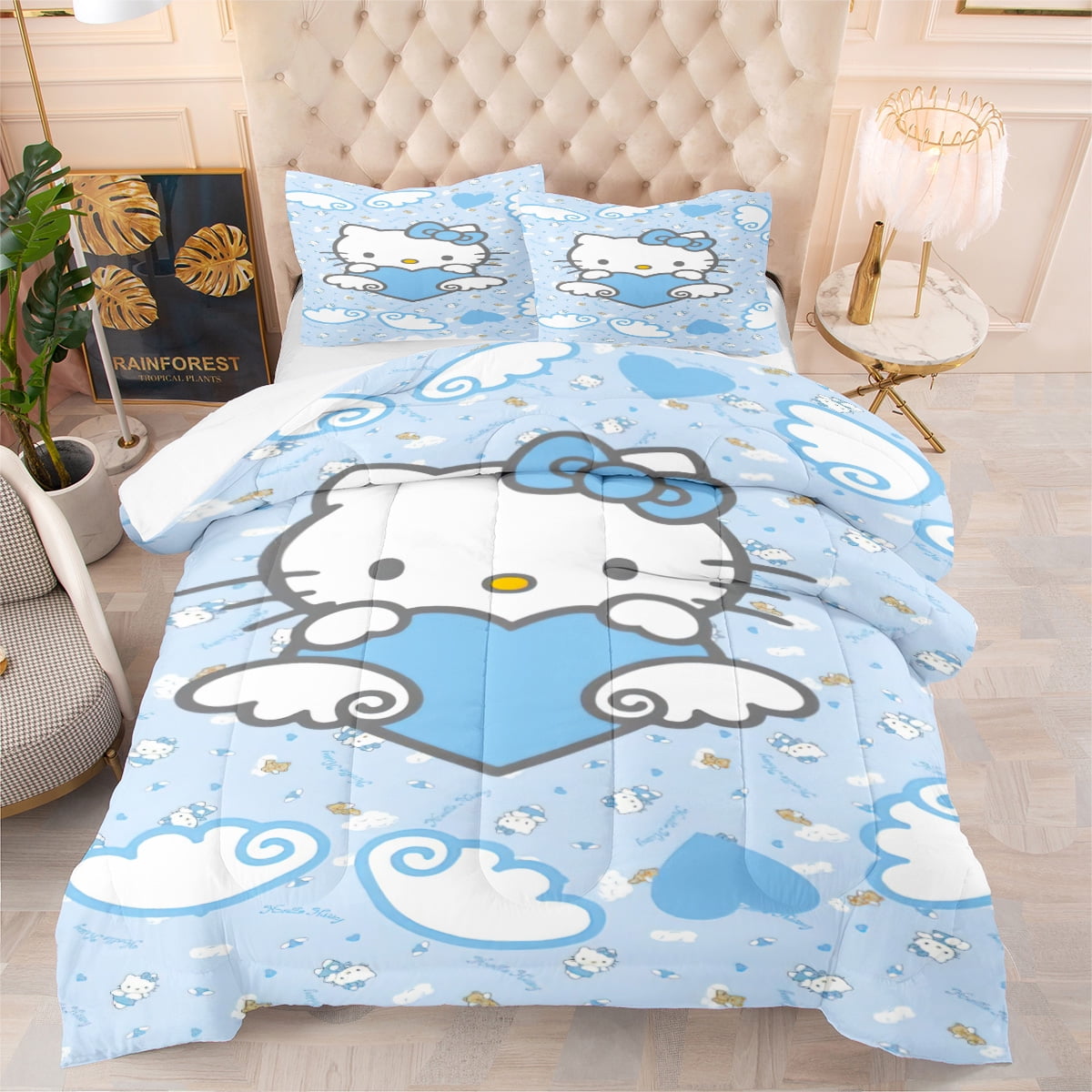 Twin XL Comforter Set | 3D Blue Cartoon Animal Cute Cat Soft Bedding ...