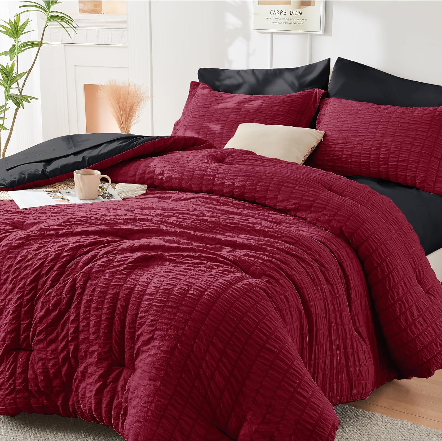 Twin XL Comforter Set Seersucker 5 Pieces, All Season Luxury Bed in a ...