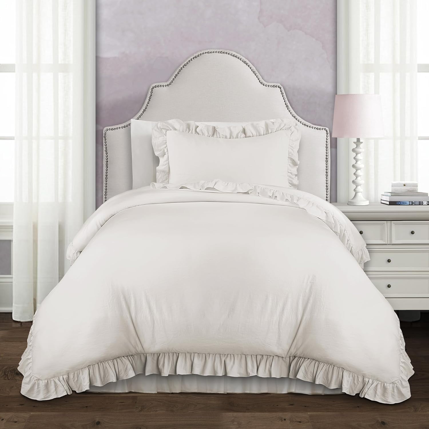 Twin XL Comforter Set with Matching Sham - Soft Ruffled Bedding, Elegant Cozy Essentials for ...