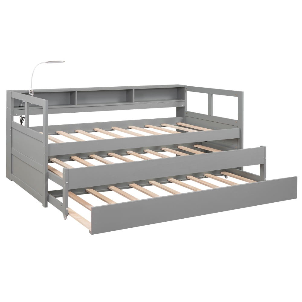 Twin XL Daybed, Wood Daybed Frame with 2 Trundles, 3 Storage Cubbies, 1 ...