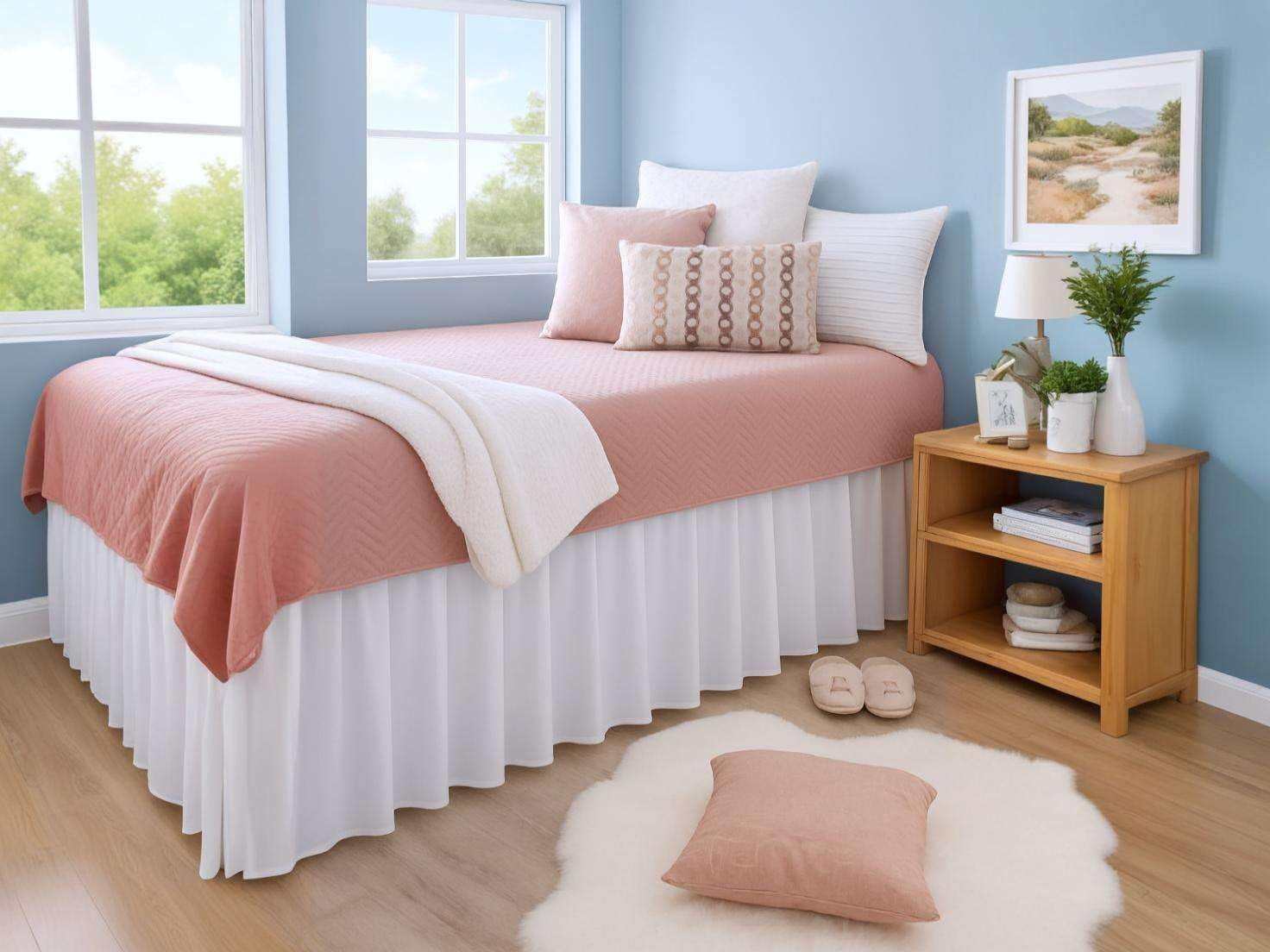 Twin XL Dorm Bed Skirt - 42" Drop - Ruffled Design - 100% Microfiber ...
