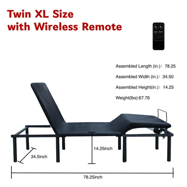 Twin XL Power Motorized Electric Adjustable Bed Base with Wireless ...