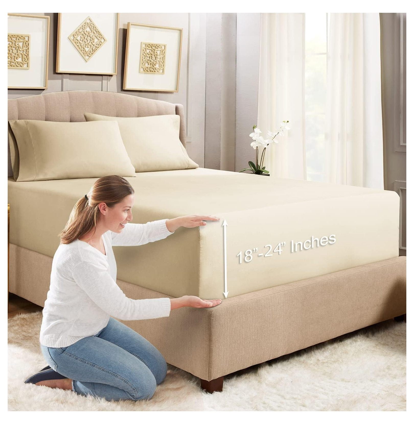 Twin XL Extra Deep Fitted Sheets - 24" Deep Pocket, 2 Piece Set (1 ...