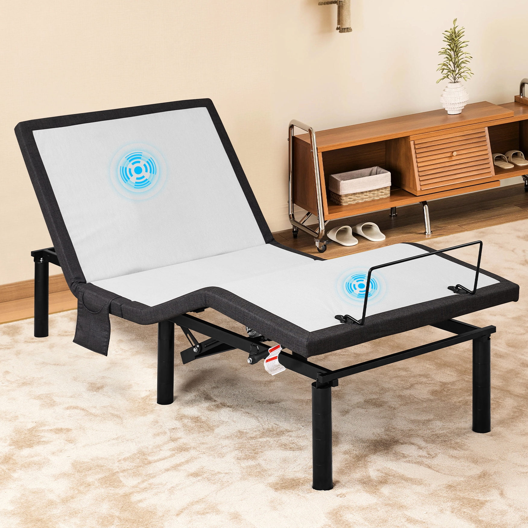 Twin XL Grey Steel Wood Bed - Wave Pulse Massage Modes - Bedroom Relax ...
