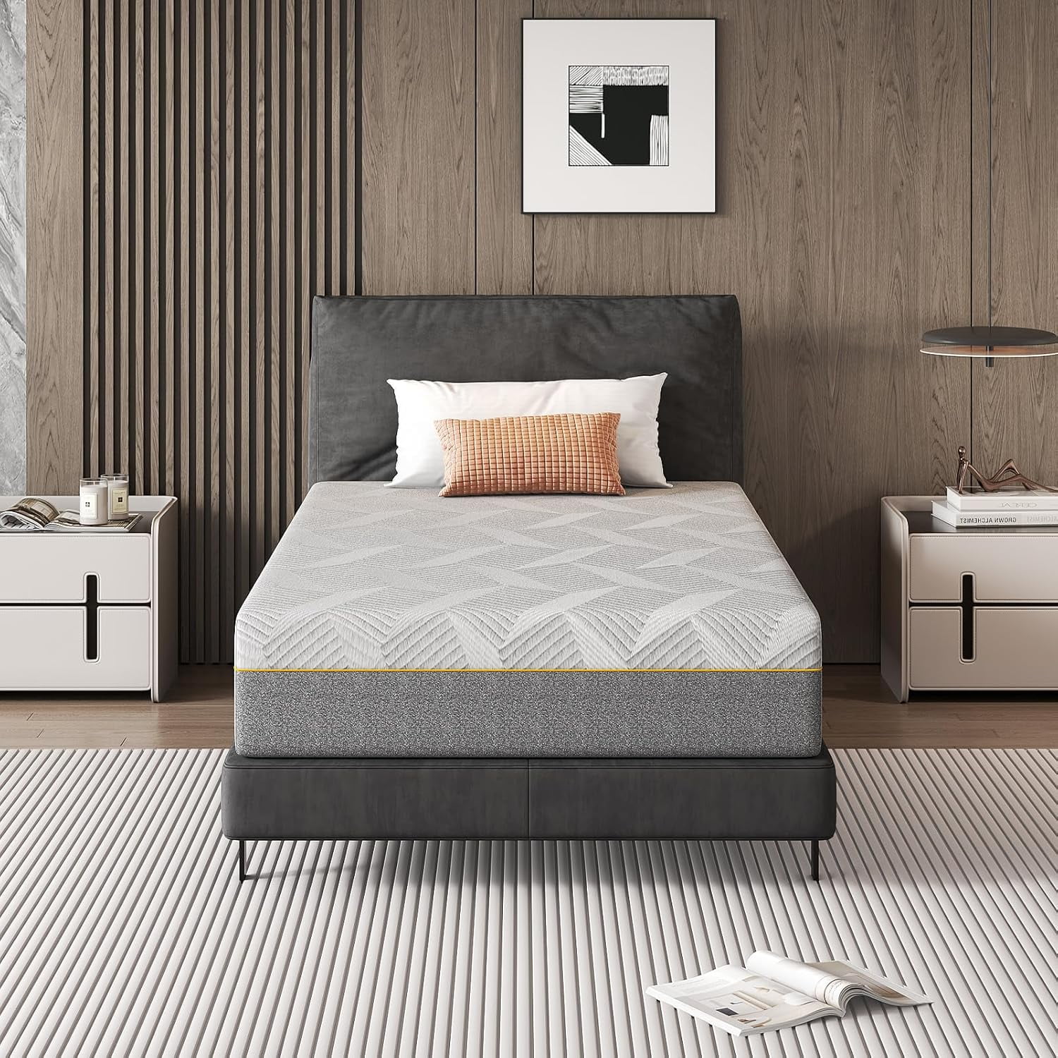 Twin XL Mattress, 12 Inch Green Tea Cooling Gel Memory Foam Grey ...