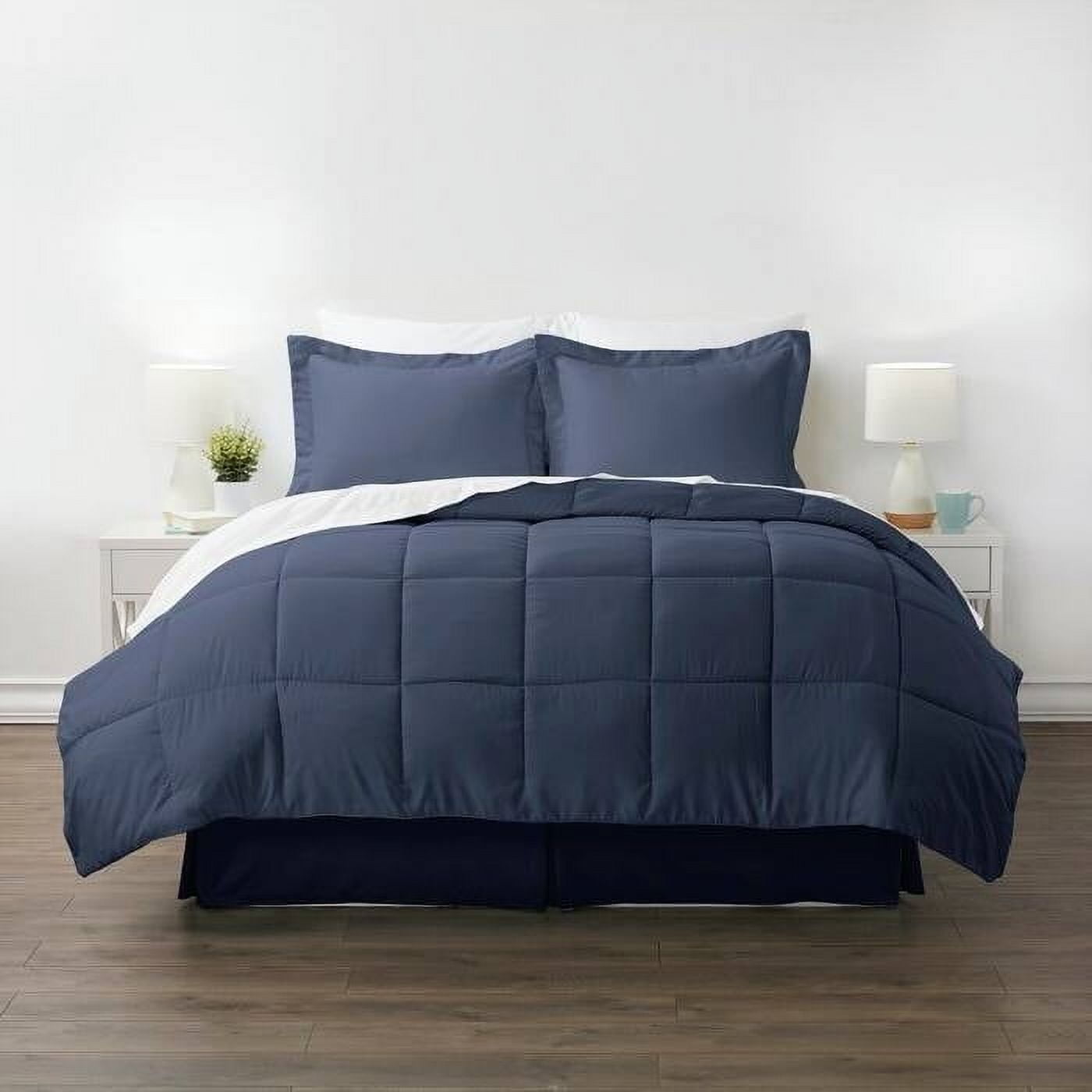 Twin XL Navy Microfiber Baffle-Box 6-Piece Reversible Bed-in-a-Bag ...