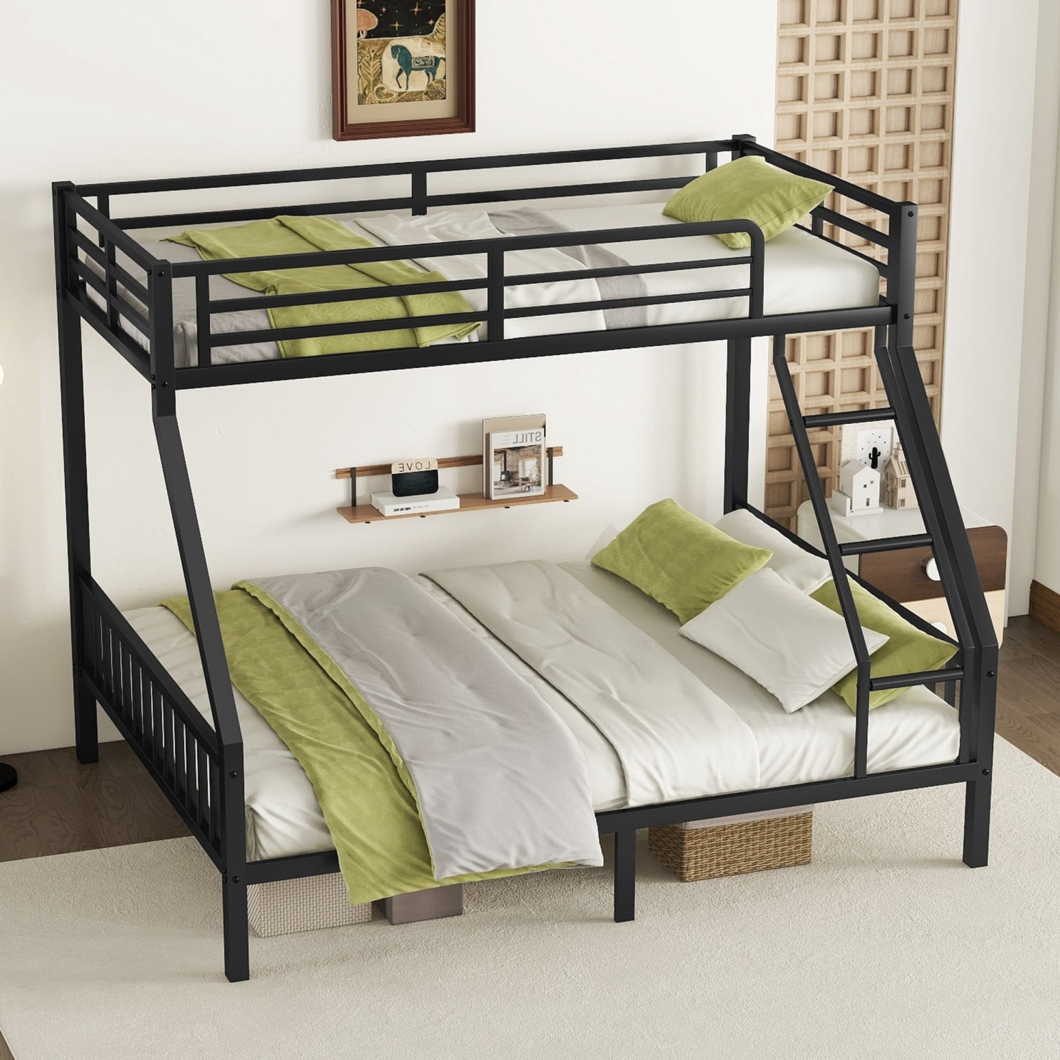 Twin XL Over Queen Bunk Bed, Heavy Duty Metal Bunk Bed Frame with ...