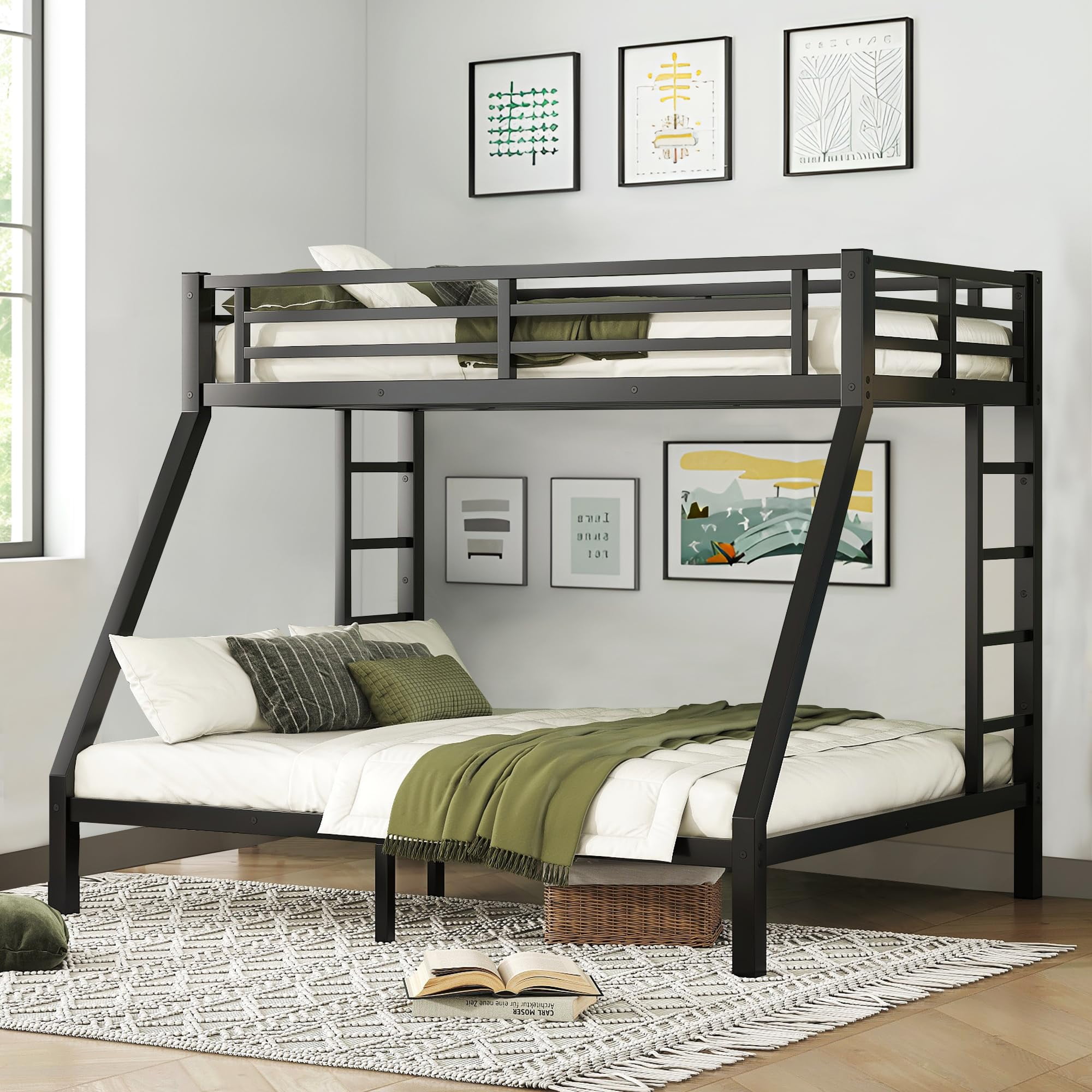 Twin XL Over Queen Bunk Bed Frame for Adults,Metal Bunk Beds with 2 ...