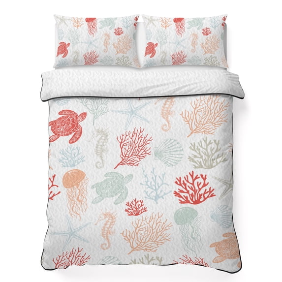 Twin-XL Quilt Bedding Set Sea Coral Turtle Jellyfish Seahorse ...