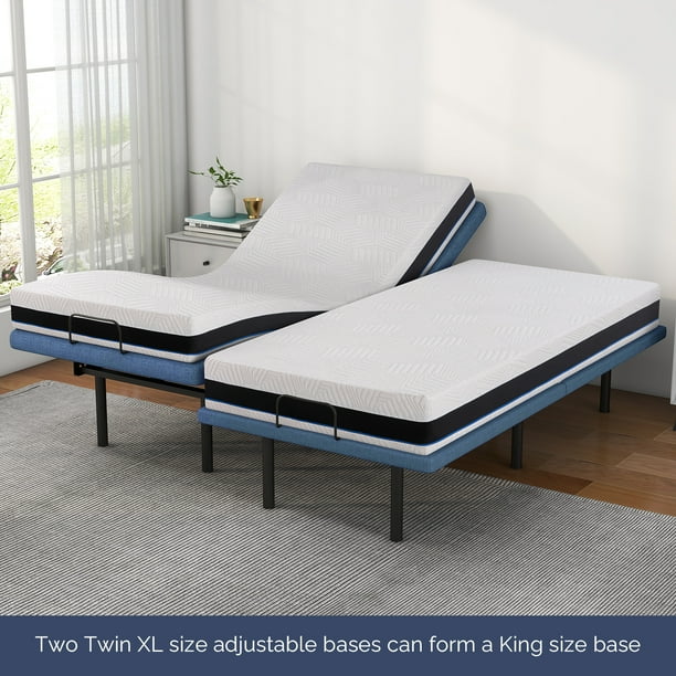 Twin XL Size Adjustable Bed Frame with 12 inch Gel Memory Foam Mattress ...
