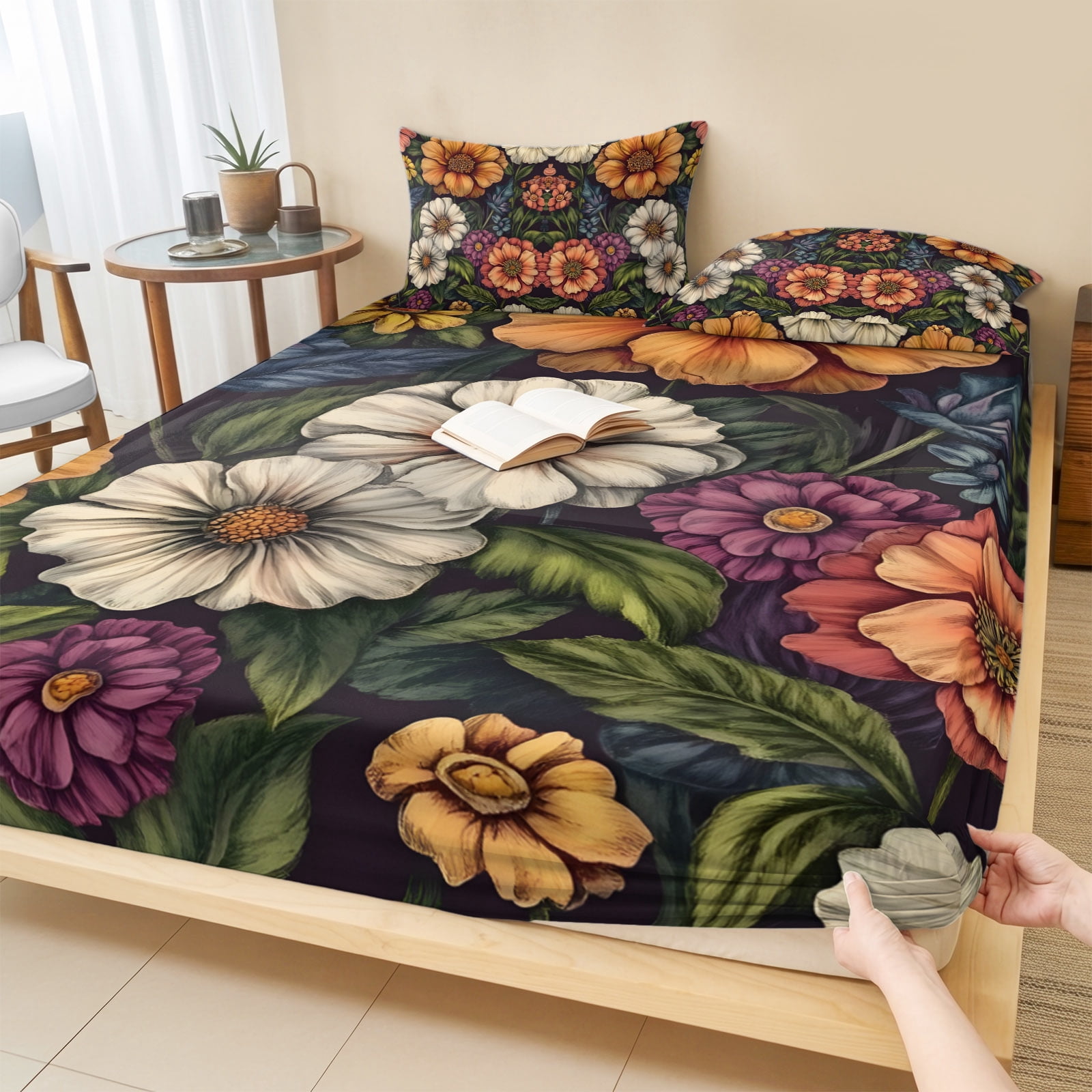 Twin XL Size Fitted Sheet Set - Vintage Flower 2 Piece Bedding Sets 16 ...