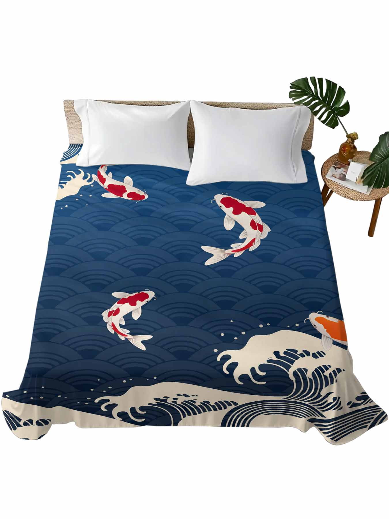 Twin Size Flat Sheet Only, Coastal Wave Soft Brushed Microfiber Bed ...