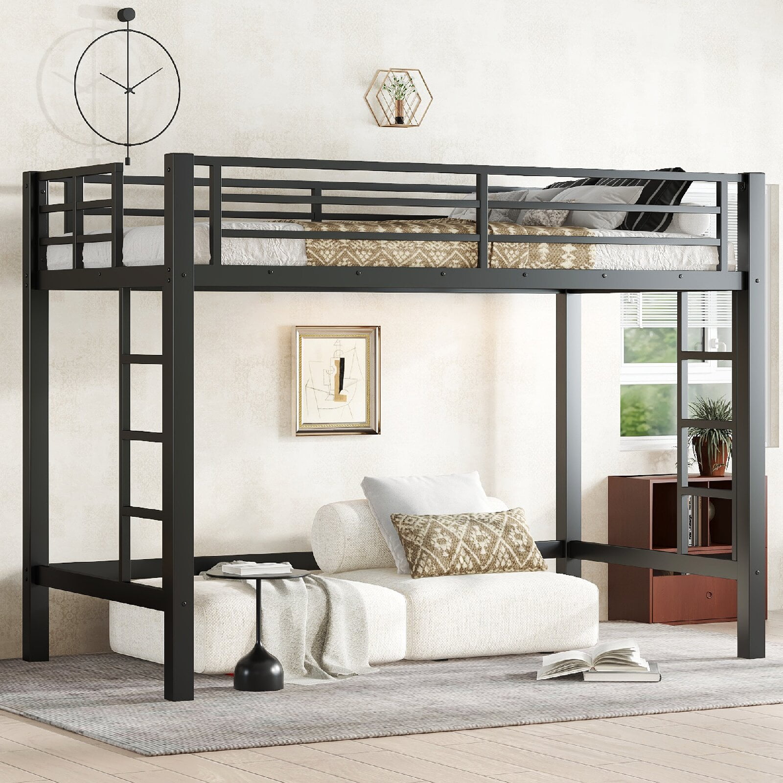 Twin XL Size Loft Bed Frame, Metal Loft Bed with Easy Climbing Ladder ...