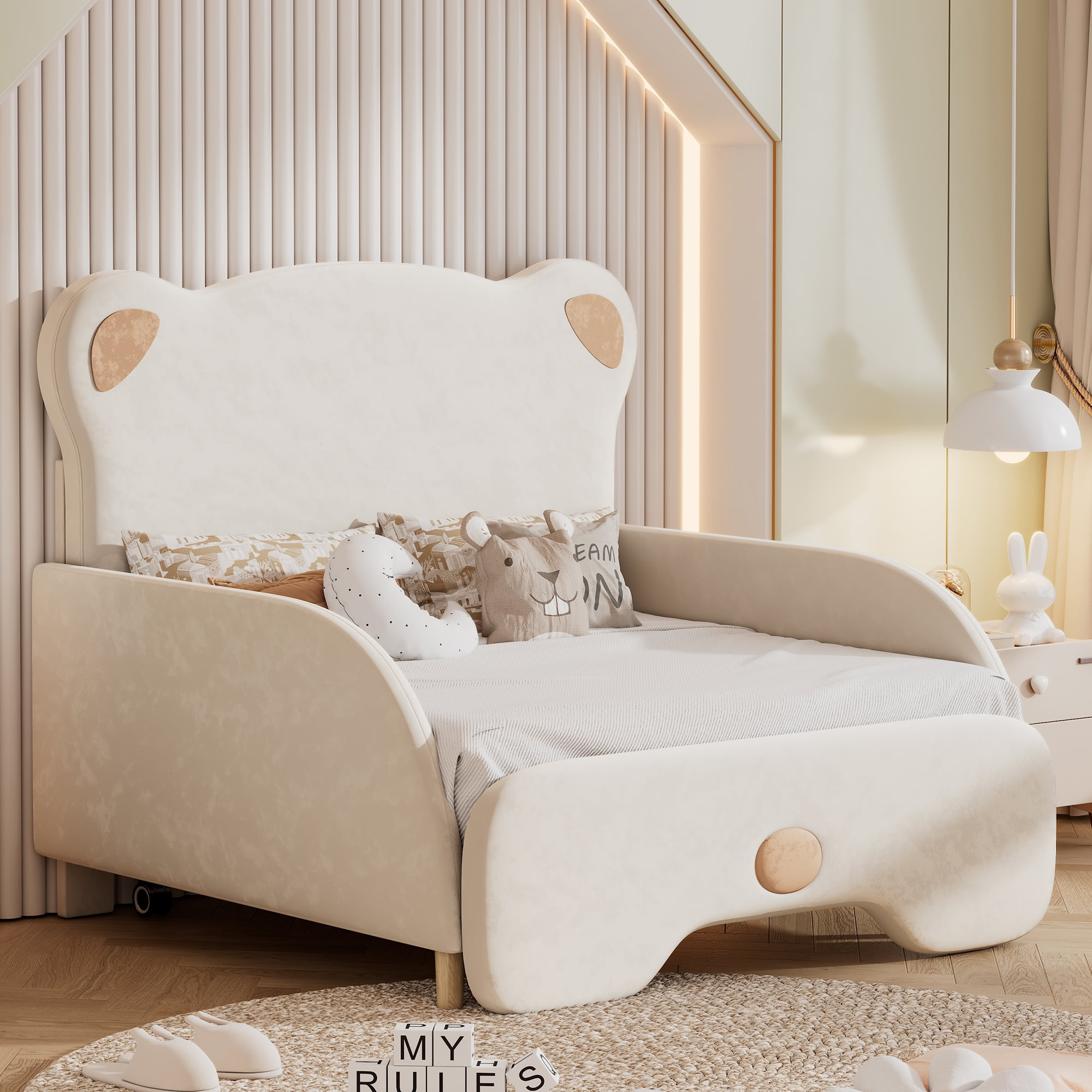 Twin XL Size Upholstered Stretchable Vaulted Sofa Bed, Bear Shaped ...
