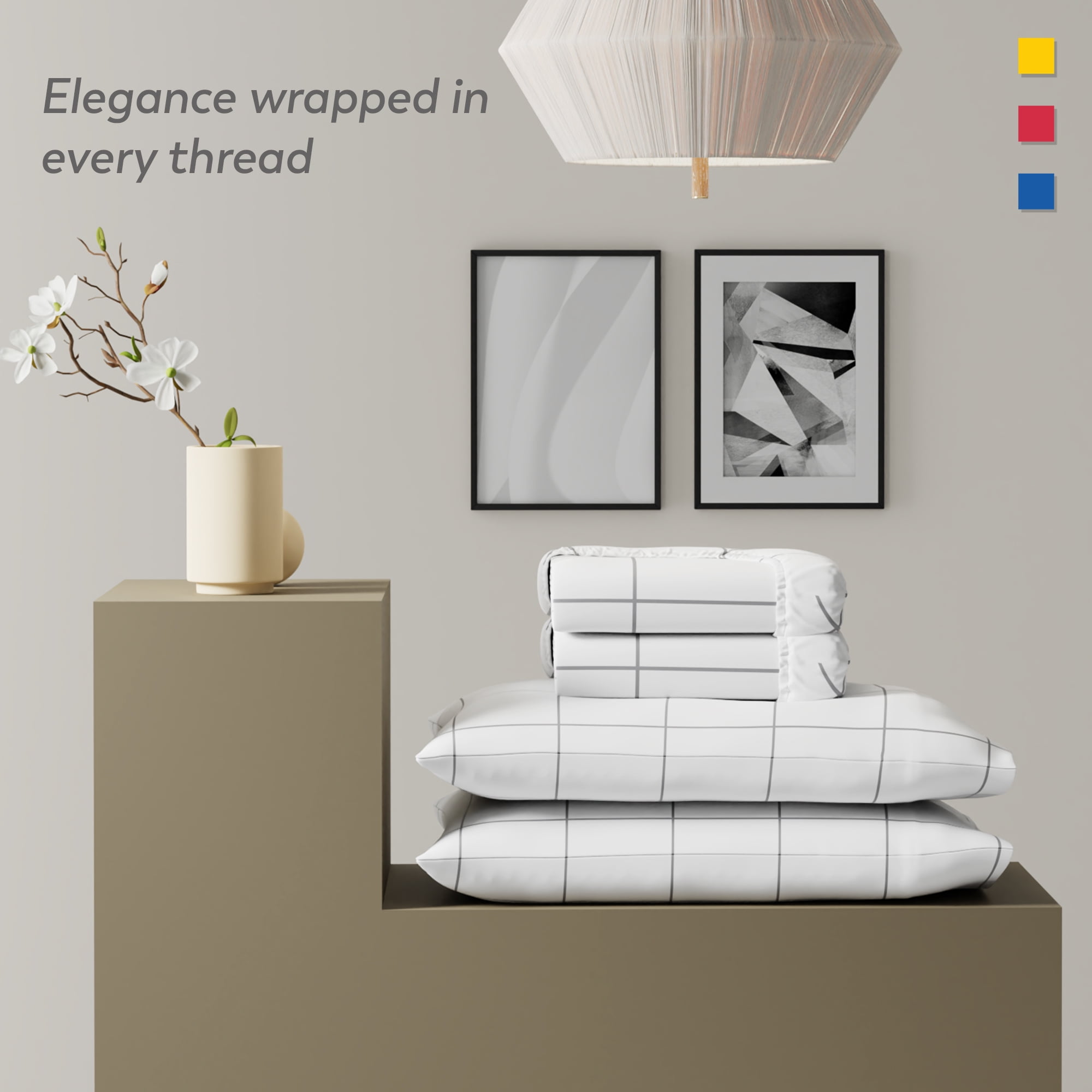 Twin XL Windowpane Brushed Cool & Crisp Cotton Blend Percale 4-Piece ...