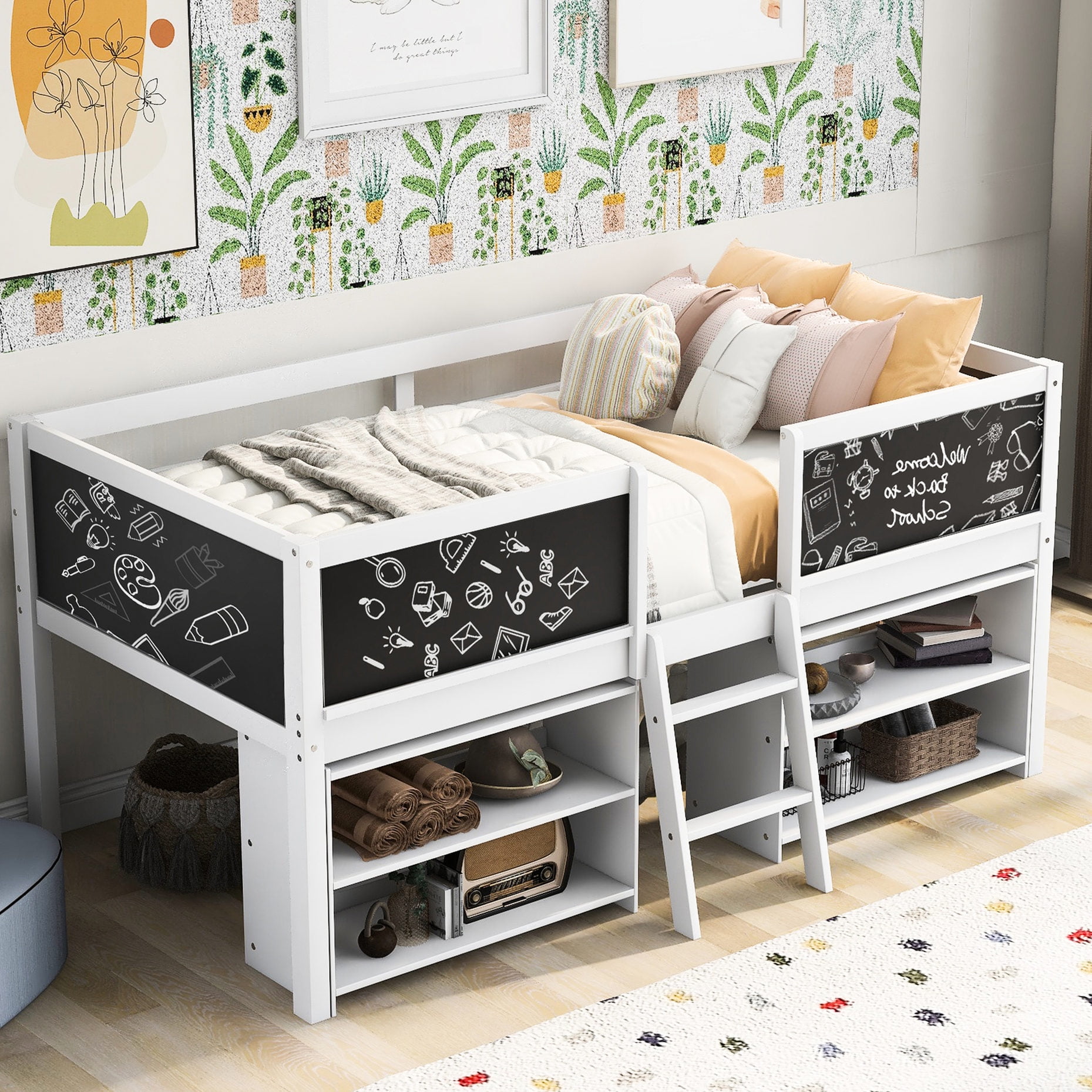 Twin bed with high - stability pine and MDF, movable shelves and ...