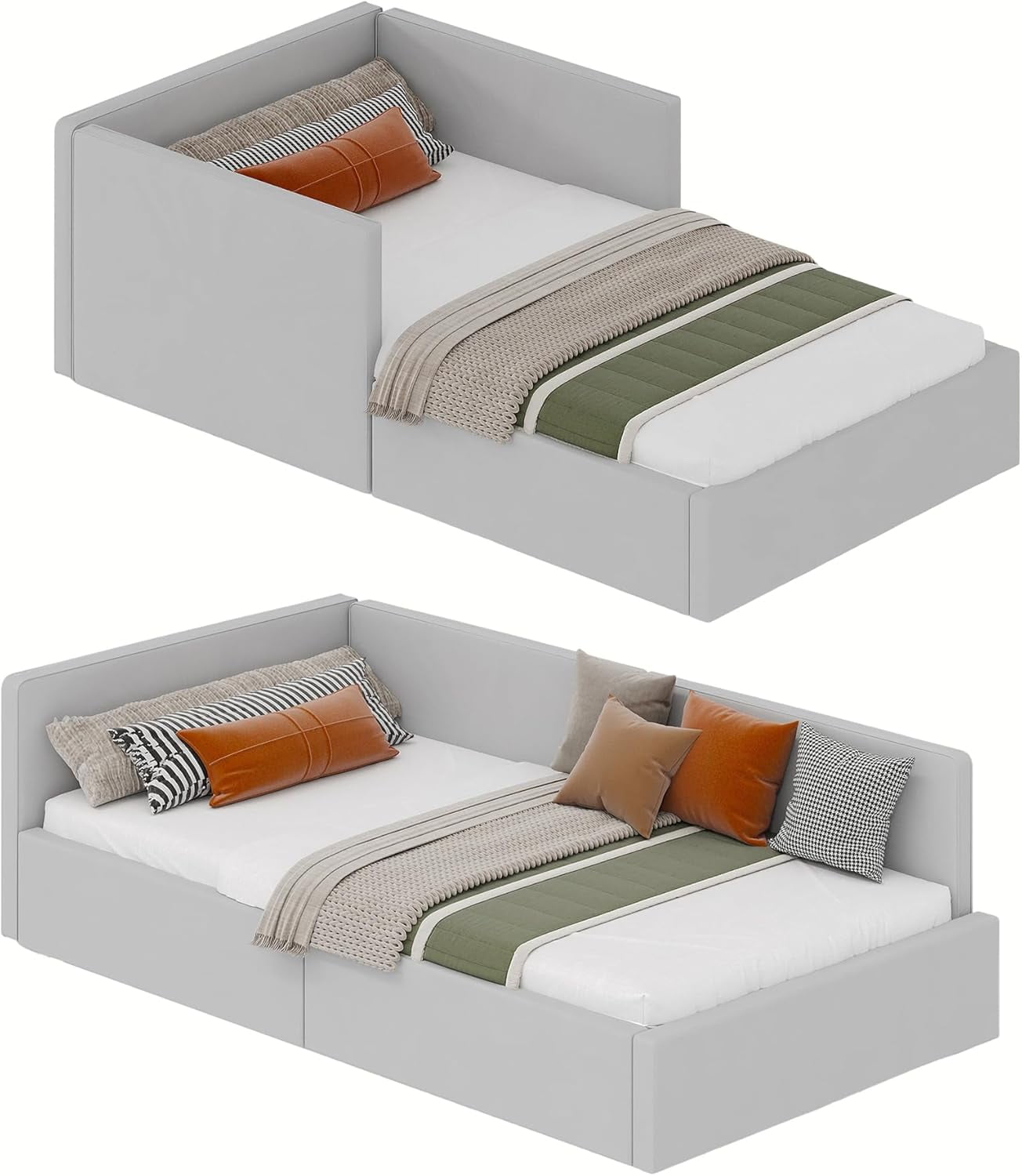 Twin daybed with headboard, Corner Metal Bed Frame with Bed Rails ...