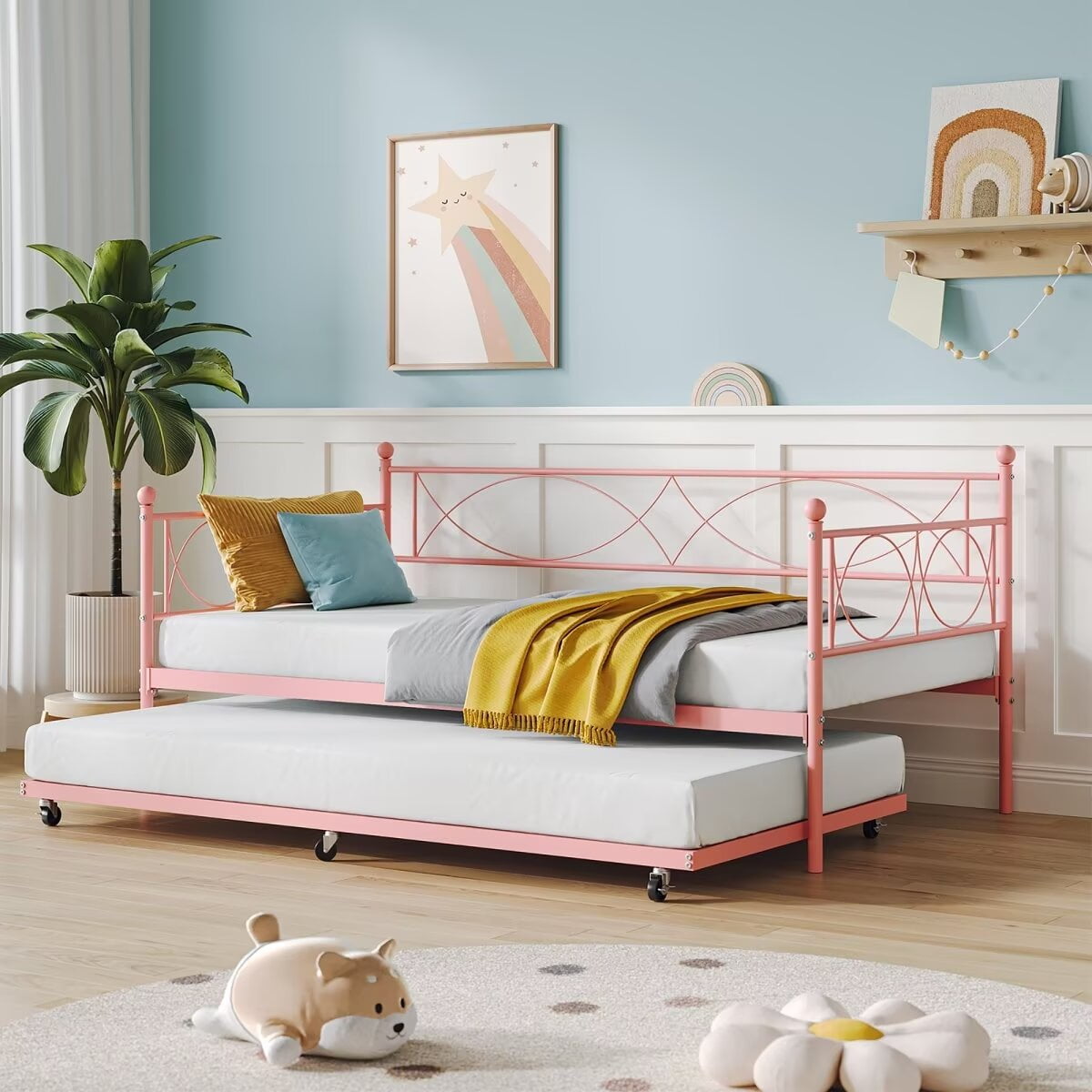 Twin daybed with Trundle, Metal Twin Daybed and Trundle Set, Day Bed Sofa Bed Frame with Srong ...