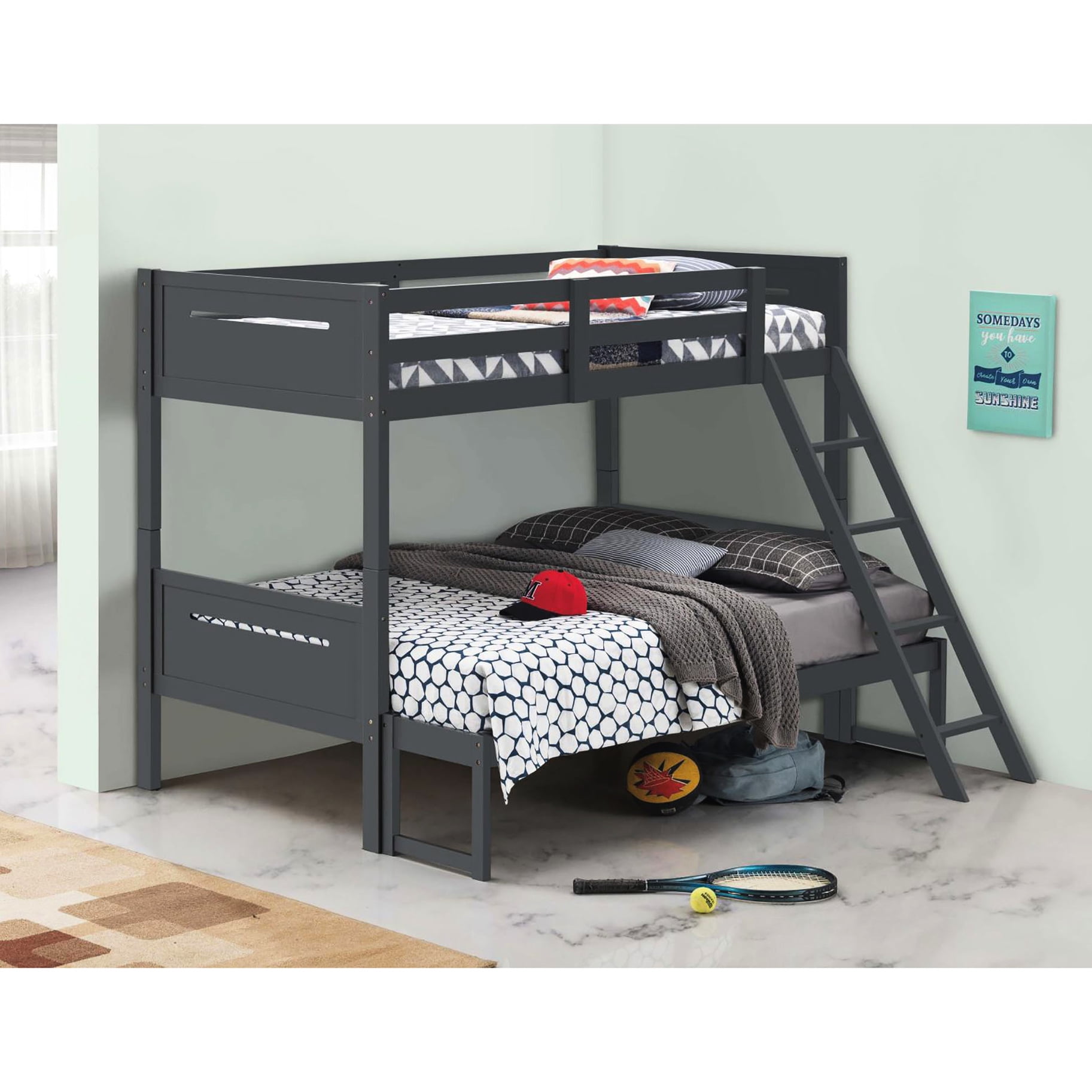 Twin/full Grey Bunk Bed, Modern Bedroom Gemstone, Built-in Facility ...