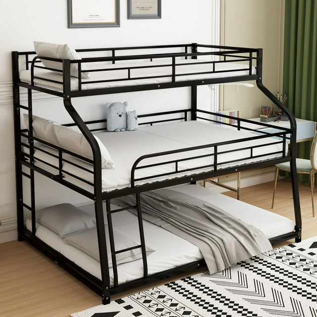 Twin XL/Full XL/Queen Triple Bunk Bed with Long and Short Ladder and ...