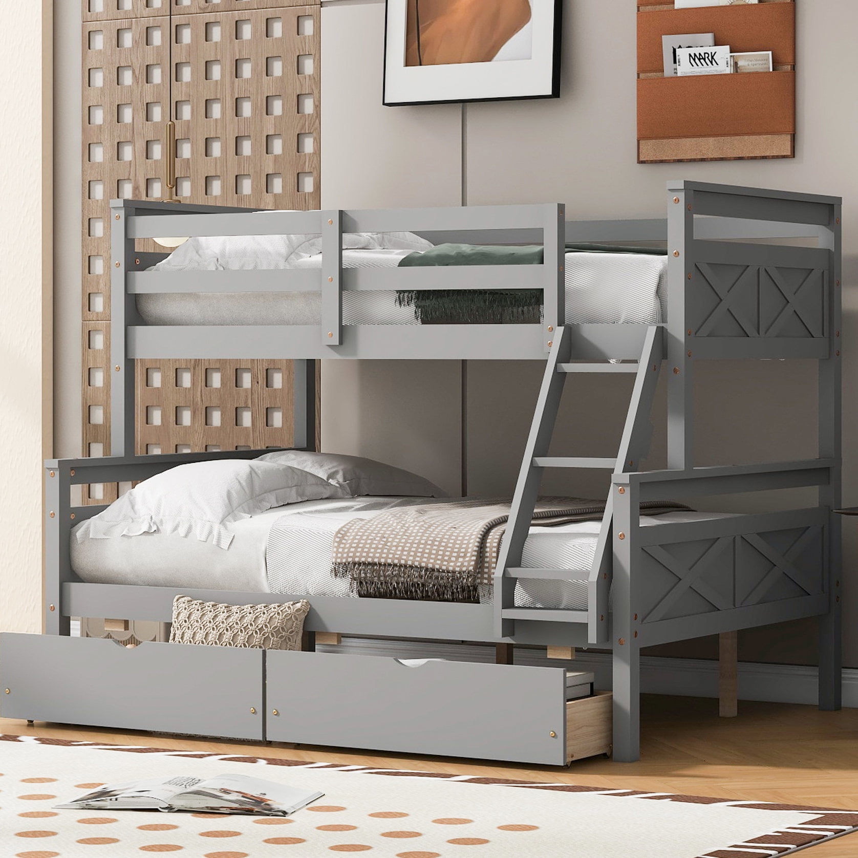 Twin over Full Bunk Bed with Two Drawers and Ladder / Save Bedroom ...