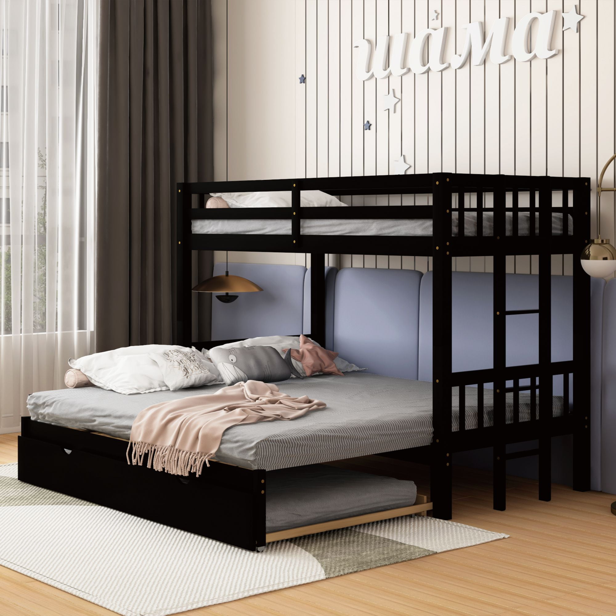 Twin over Pull-out Bunk Bed with Trundle, Espresso - Walmart.com