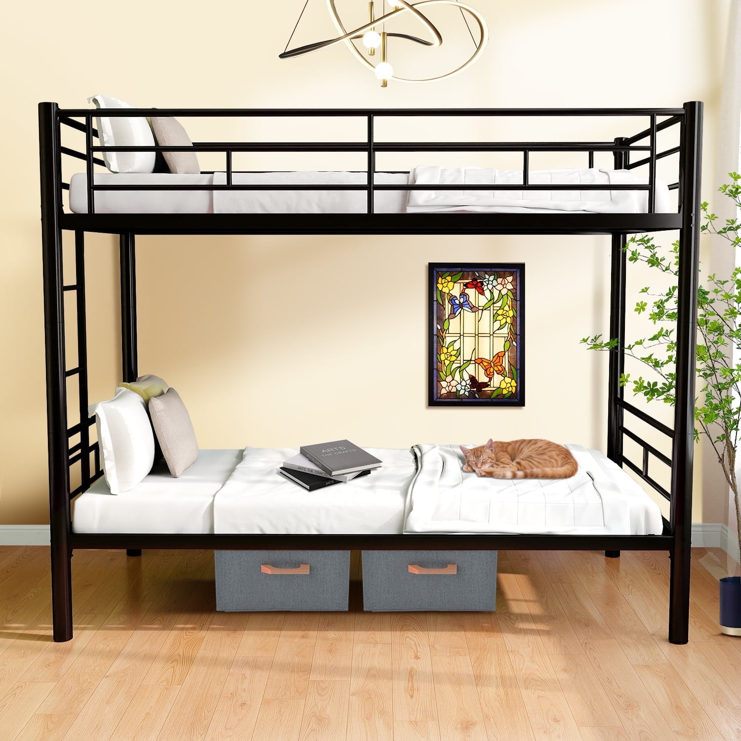 Twin over Twin Bunk Bed, Netrum Convertible Metal Bunk Beds with Ladder ...