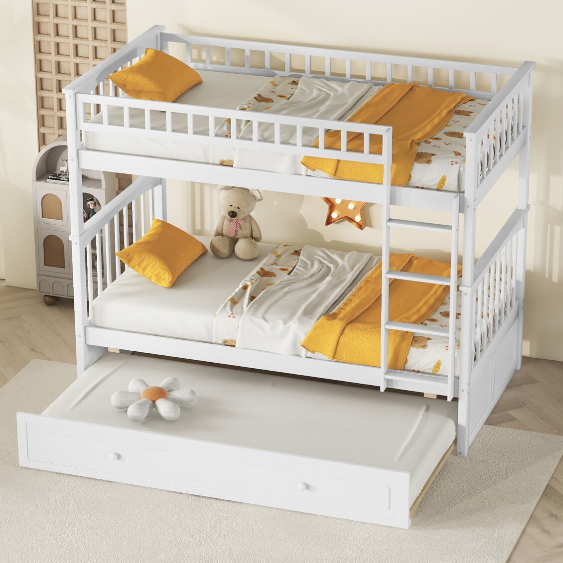 Twin over Twin Bunk Bed，Bunk Bed Frame with Twin Size Trundle,with ...