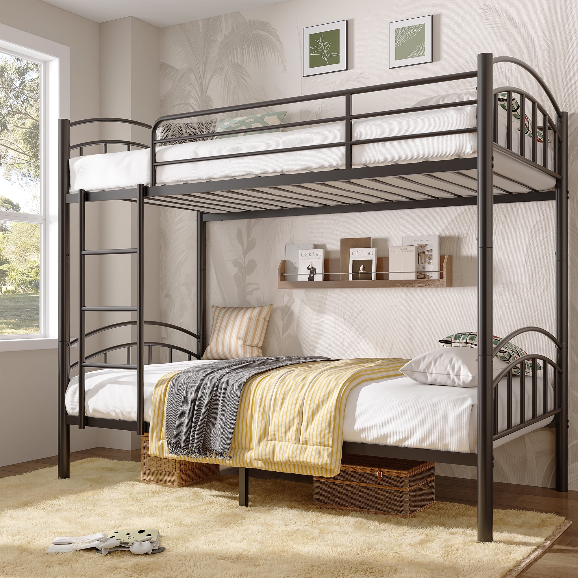 Twin over Twin Bunk Bed Frame, Convertible to 2 Separate Twin Beds ...