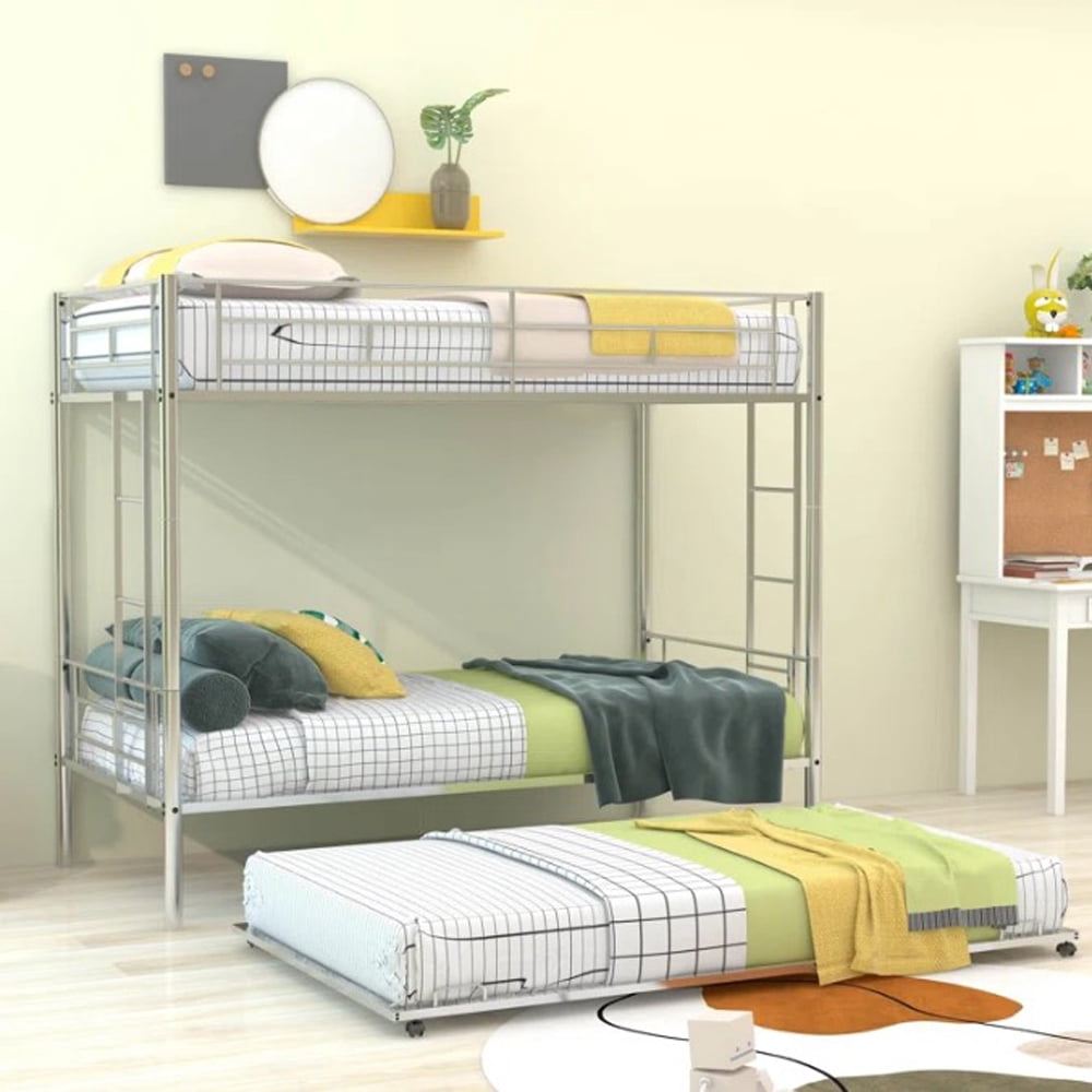 Twin over Twin Bunk Bed with Trundle,Convertible Bunk Beds for Kids ...
