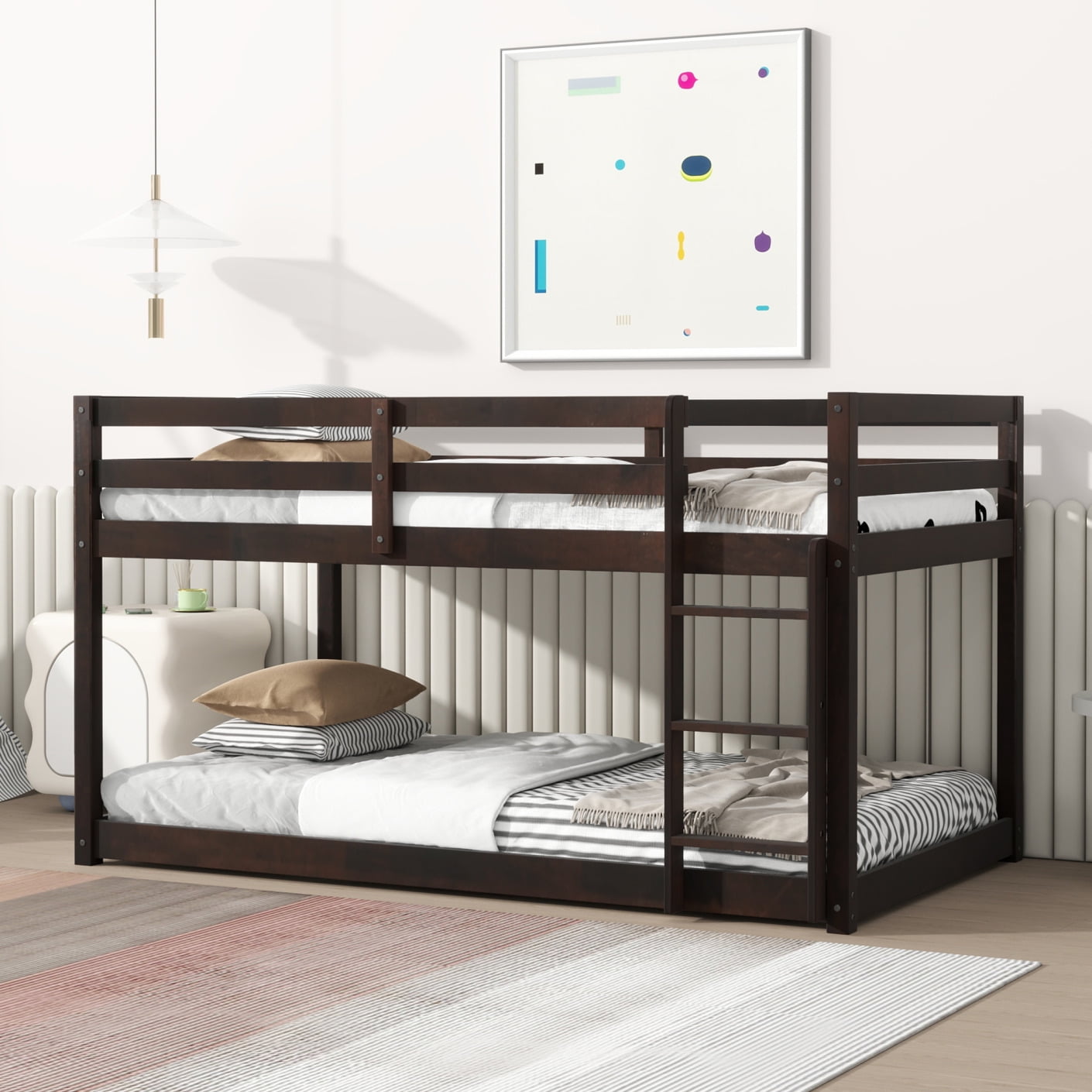 Twin over Twin Loft Bed with Ladder, Bed Platforms with Strengthened ...