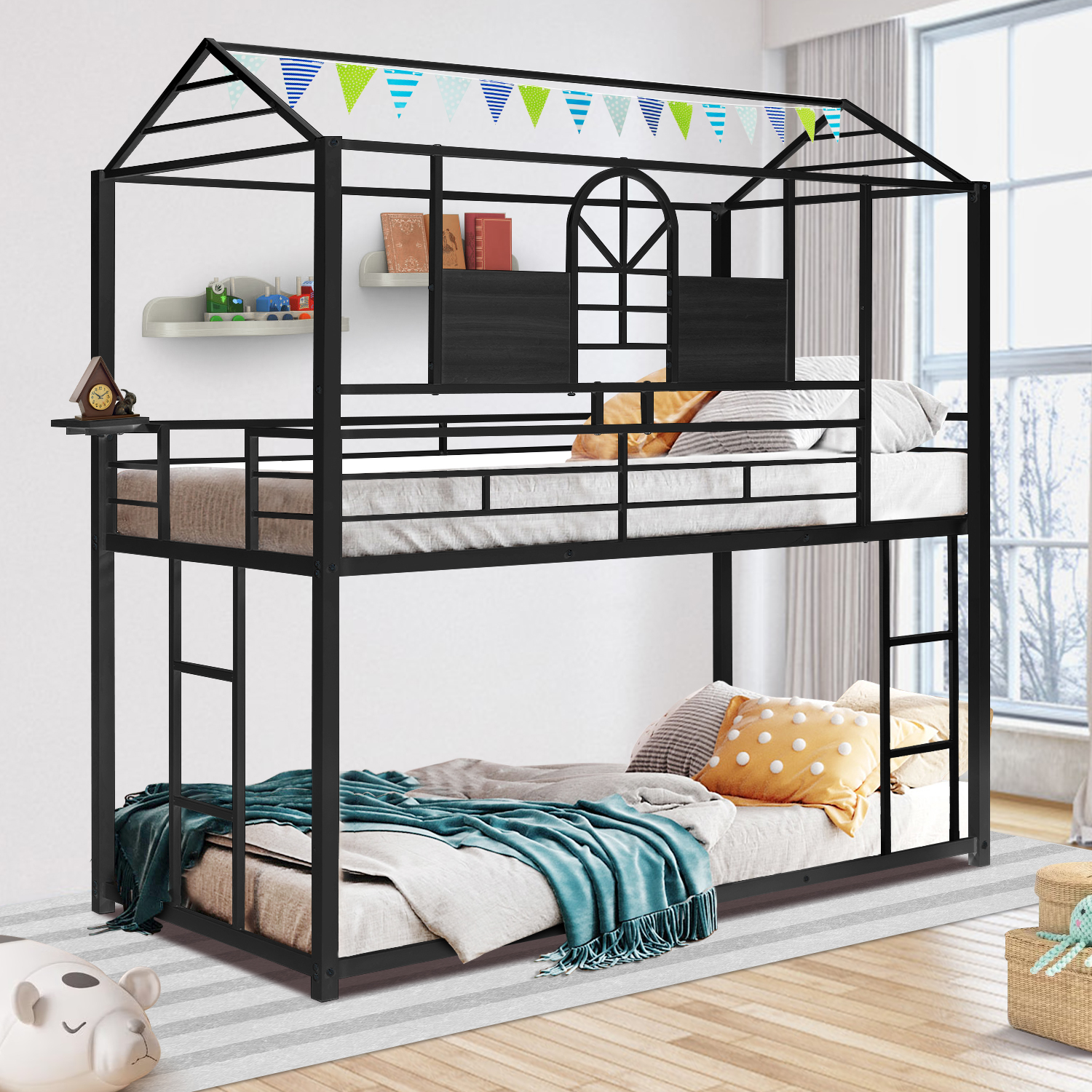 Better Homes & Gardens Tristan Triple Twin Convertible Floor Bunk Bed ...