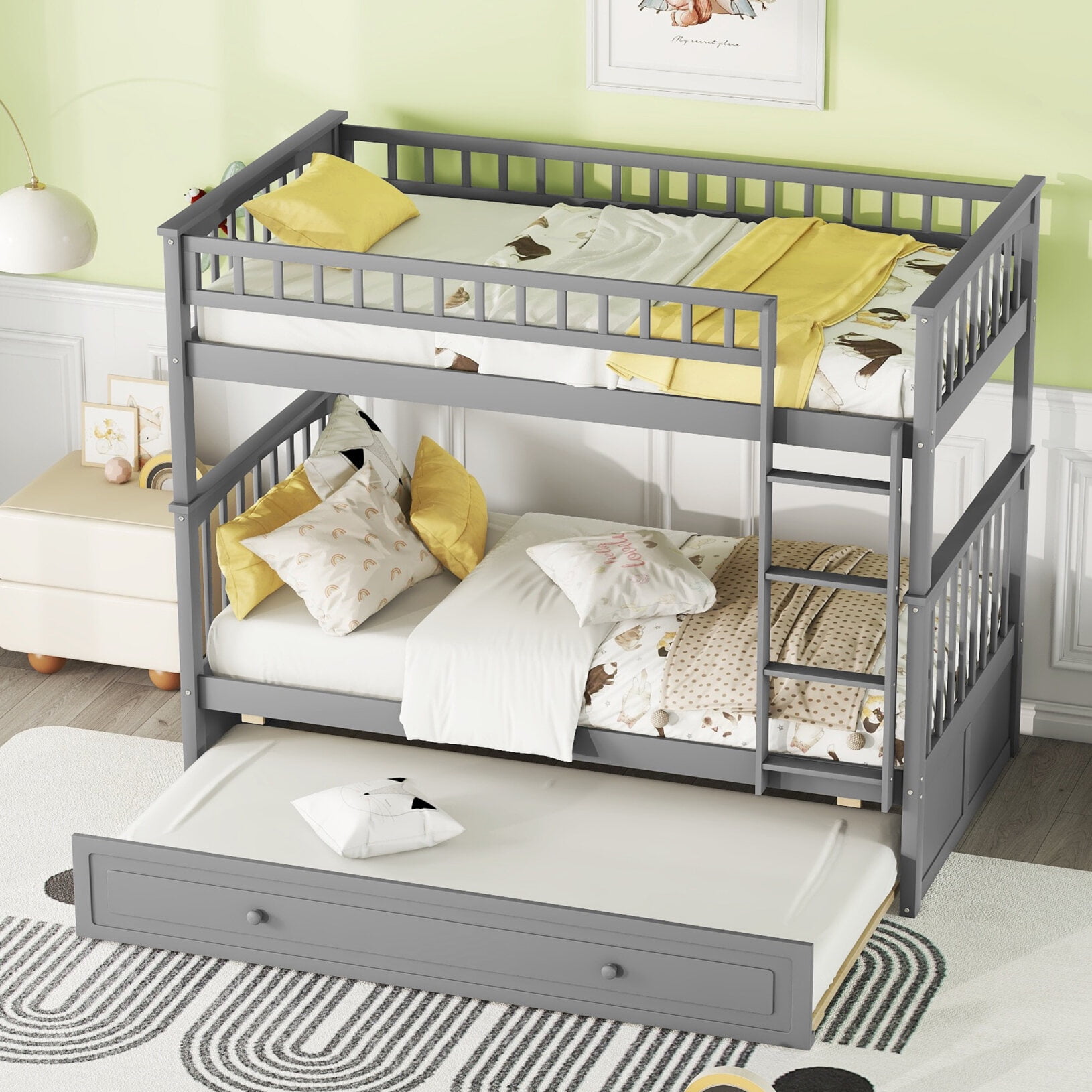 Twin over Twin Stairway Bunk Bed Convertible Beds with Twin Size ...