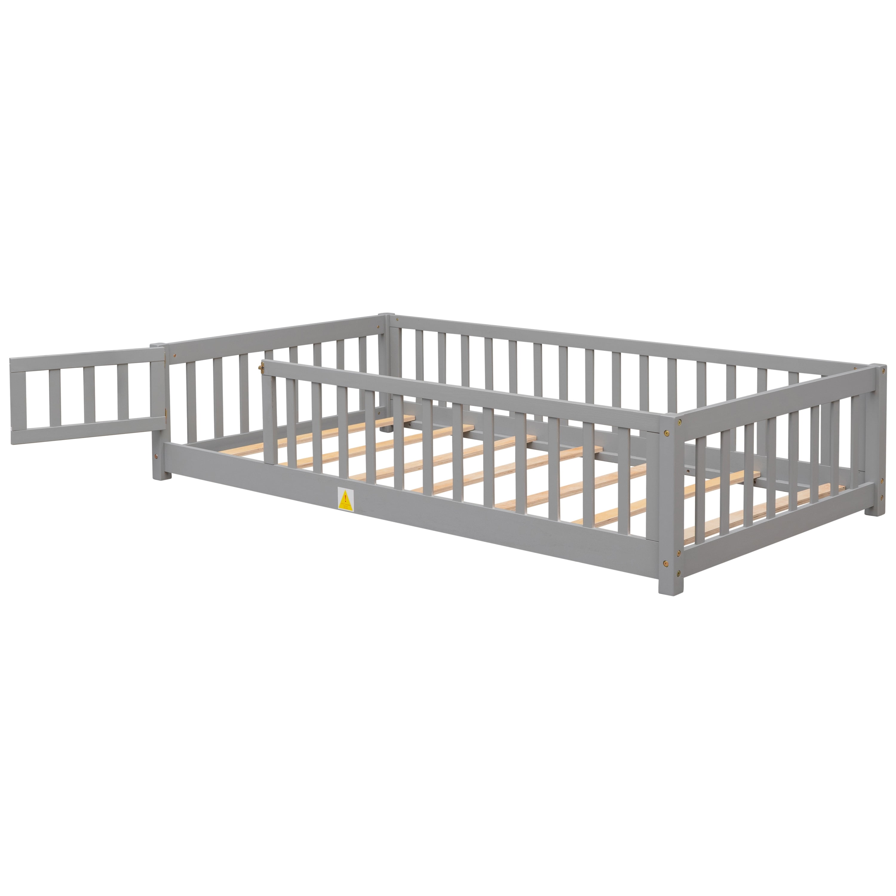 Twin size Floor Platform Bed with Fence and Door for kids, toddlers ...