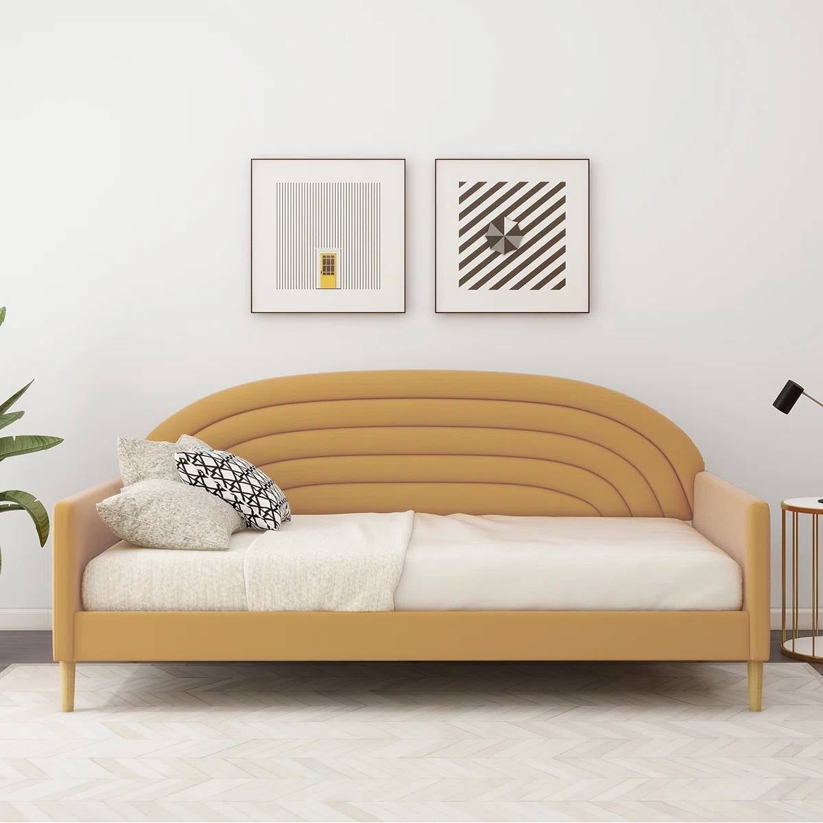 Twin size Mid-Century Modern Yellow Velvet Upholstered Daybed - Walmart.com