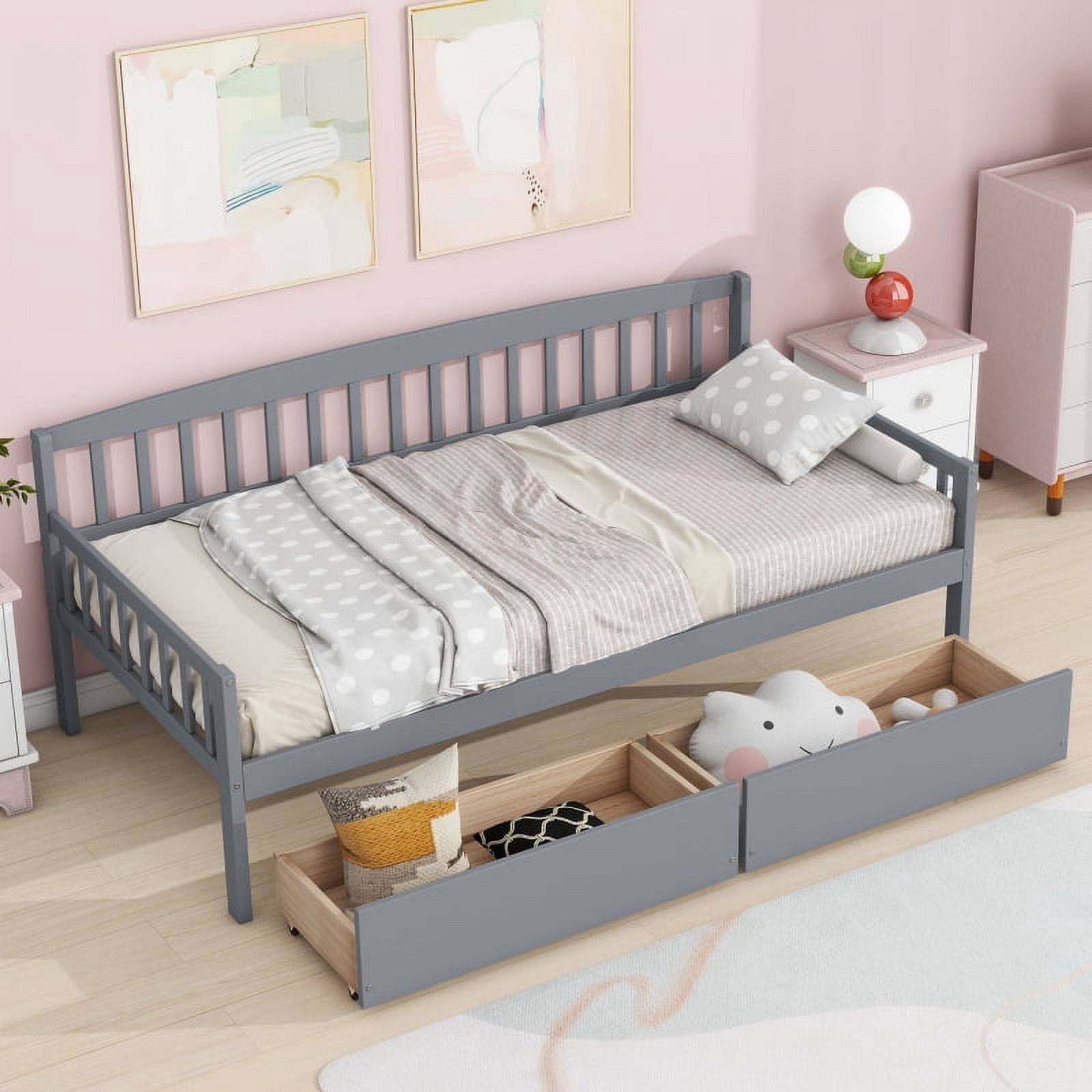 Twin-size Pine Wood Daybed with two Storage Drawers, Sofa Bed with Bed ...