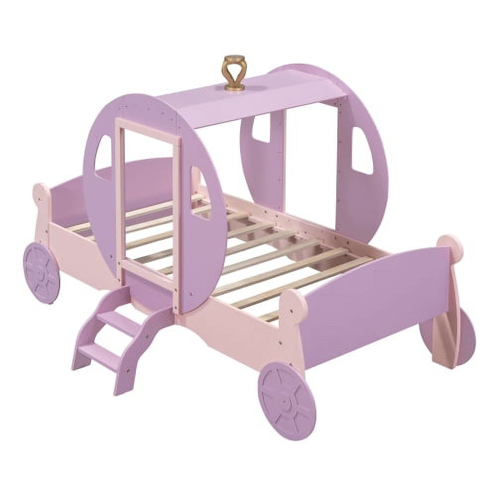 Twin size Princess Carriage Bed with Crown,Wood Platform Car Bed with ...