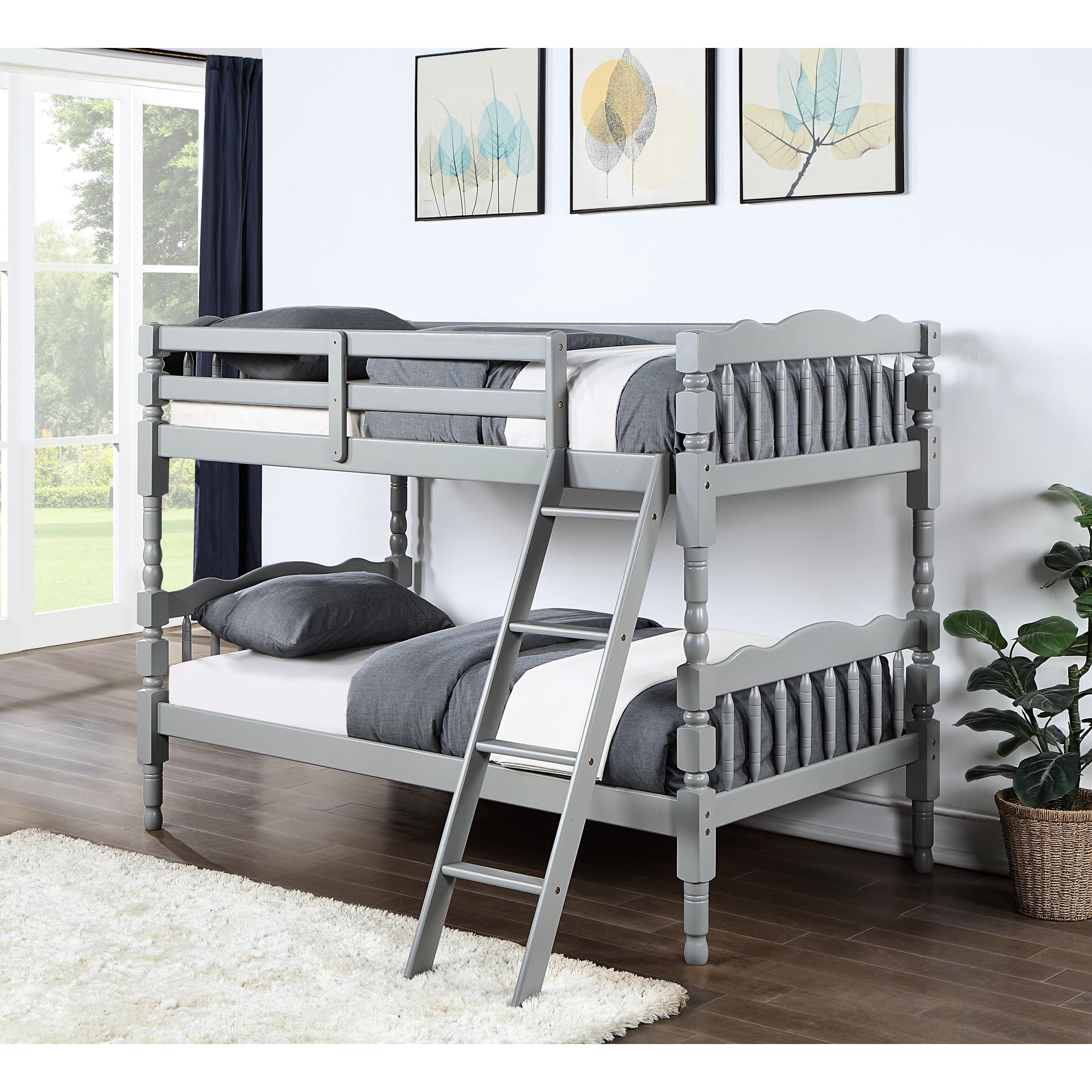 Twin/twin Bunk Bed With Gray Appearance - Convertible, Slat System, Rf ...