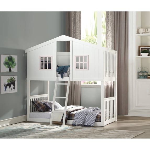 Twin/twin Bunk Bed - White & Pink And Safe Playful Cottage Design With ...