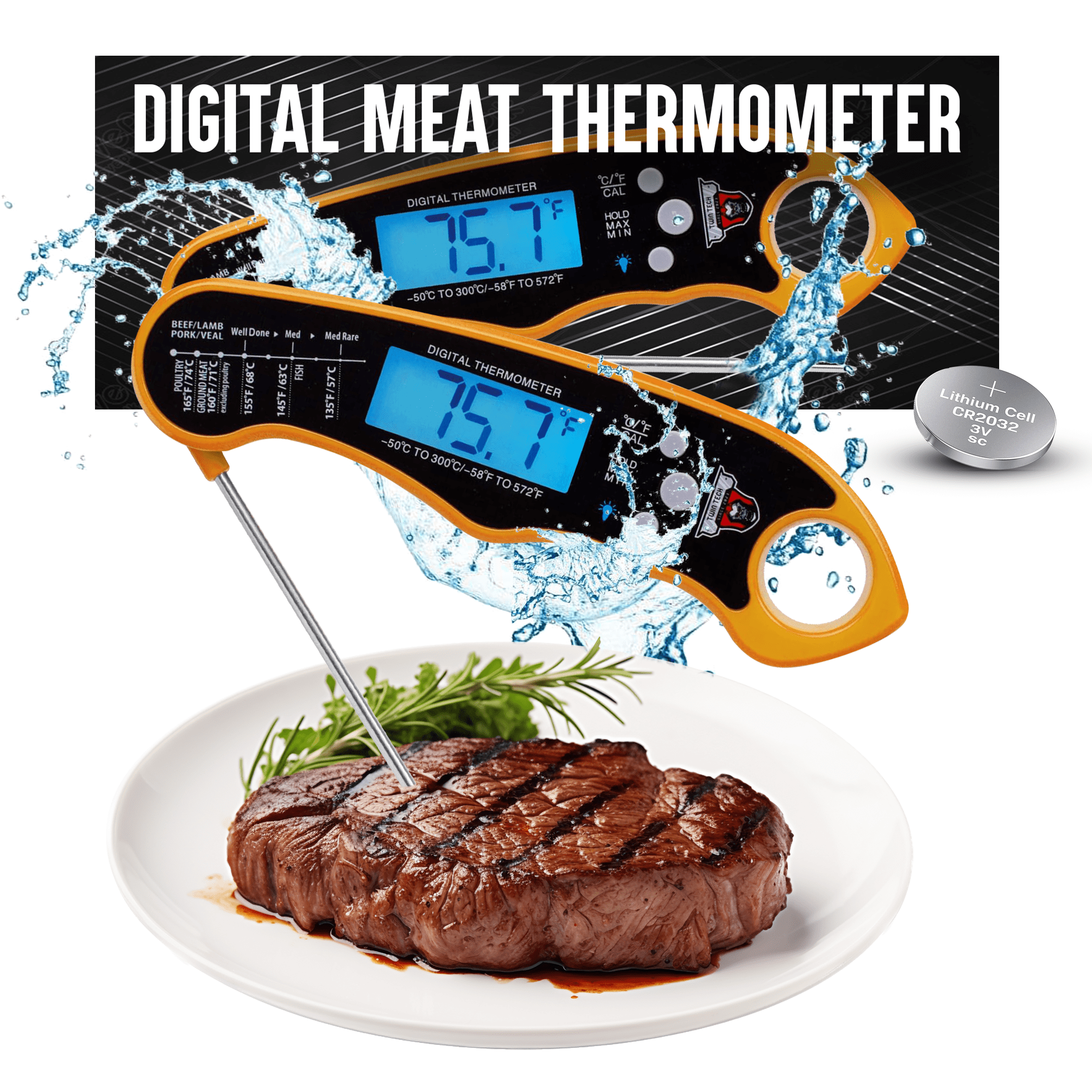 TwinTech Battery Powered Digital Meat Thermometer for Cooking ...