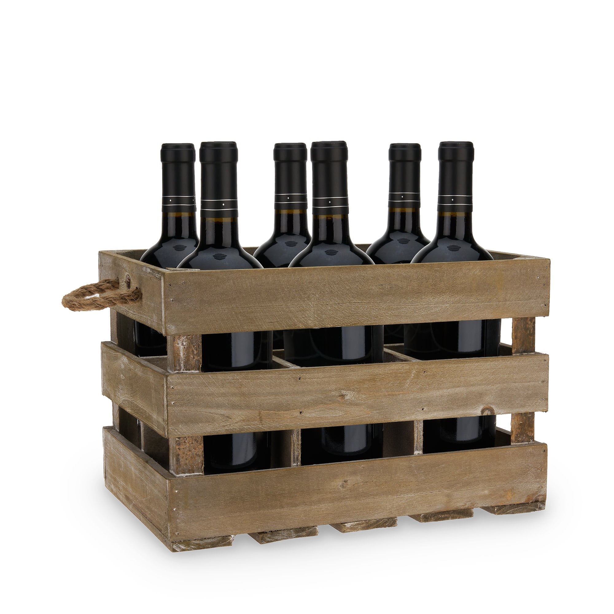 Twine Dark Wood 6-Bottle Crate, Rustic Wine Holder, Home Décor, Wine ...
