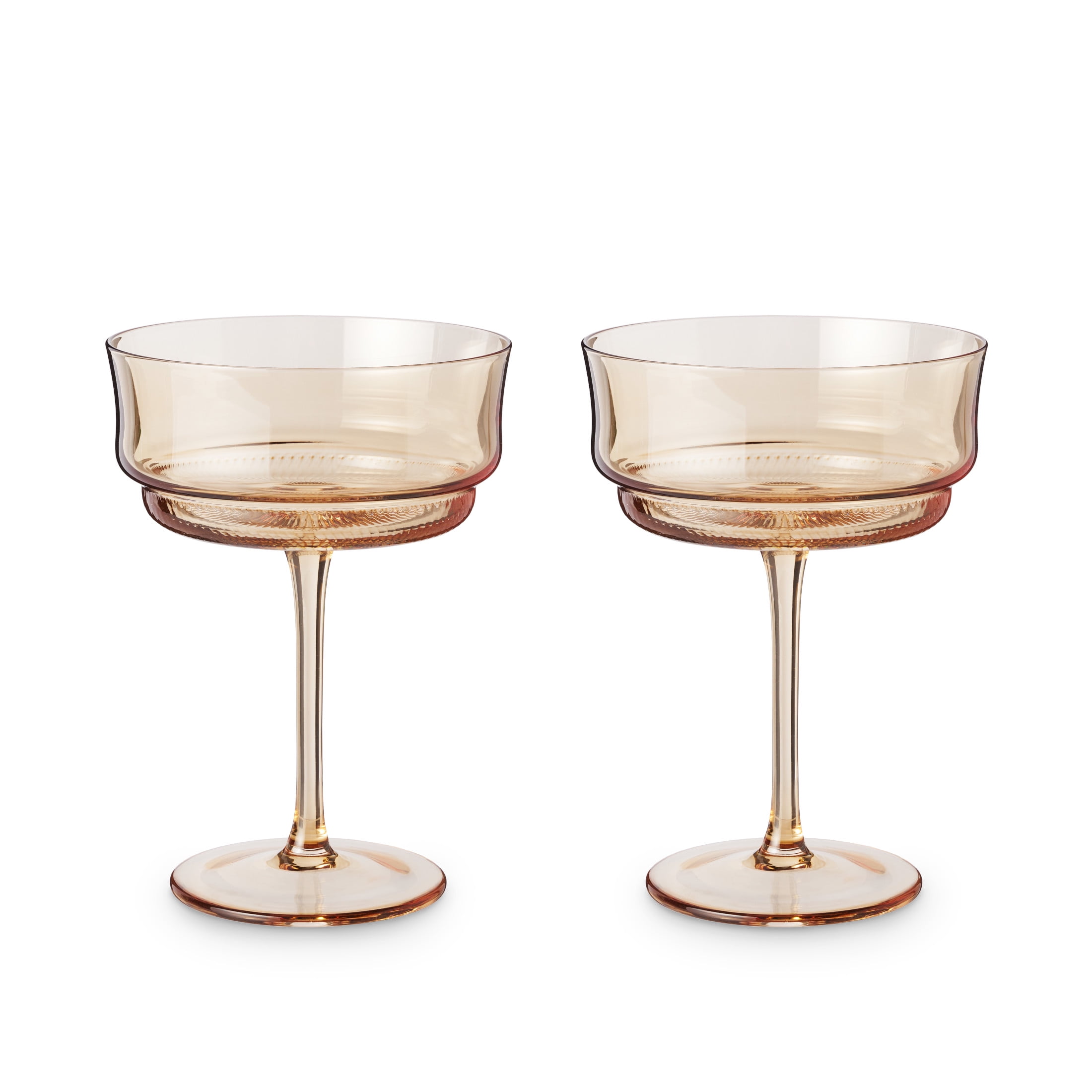 Twine Old Fashioned Amber-Tinted Cocktail Coupe Glasses, Vintage Gold ...