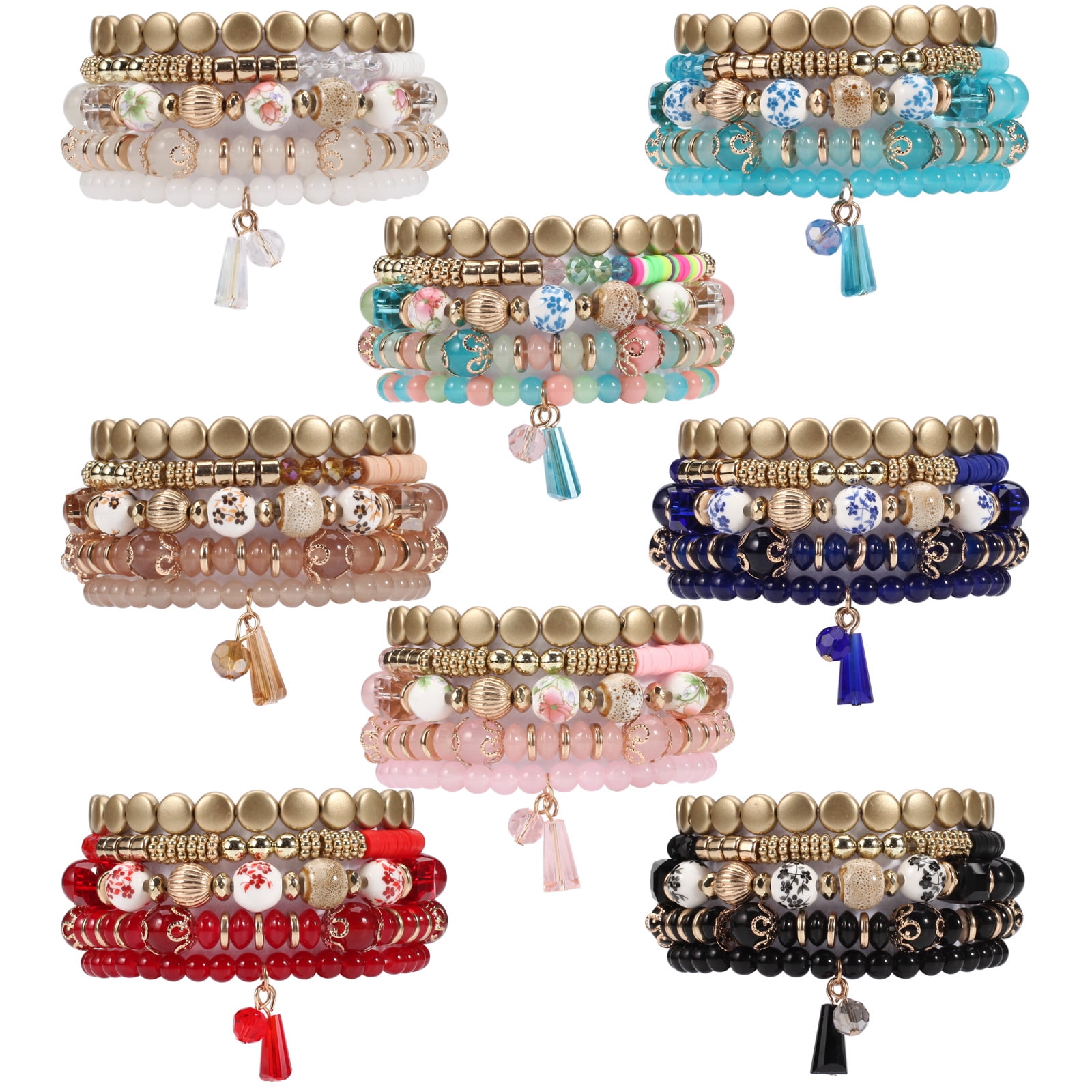 Twinfree 8 Pack Bohemian Mix Bead Multi Layer Versatile Statement ...