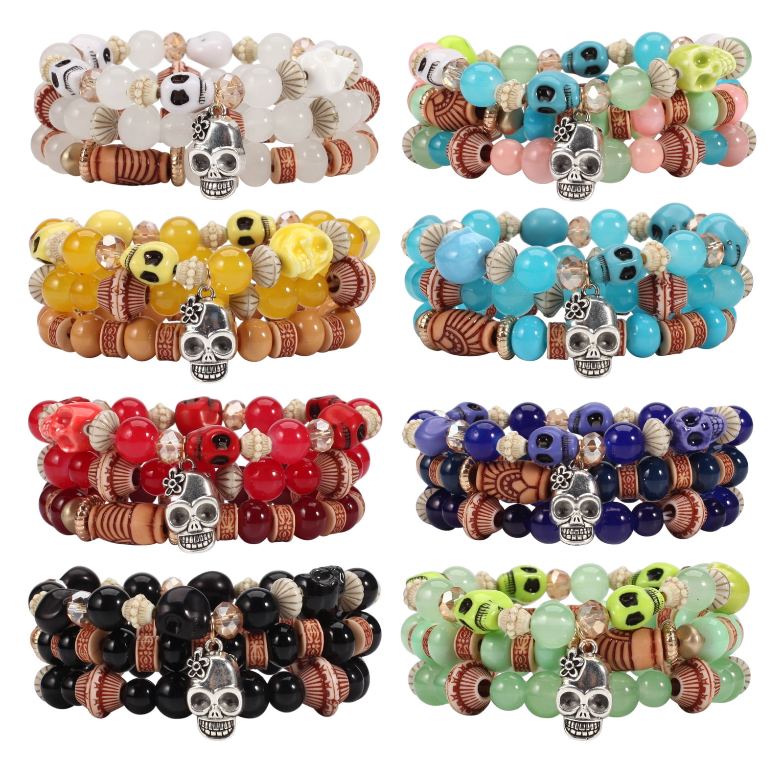 Twinfree 8 Sets Stackable Bracelets for Women Skeleton Pendant Punk ...