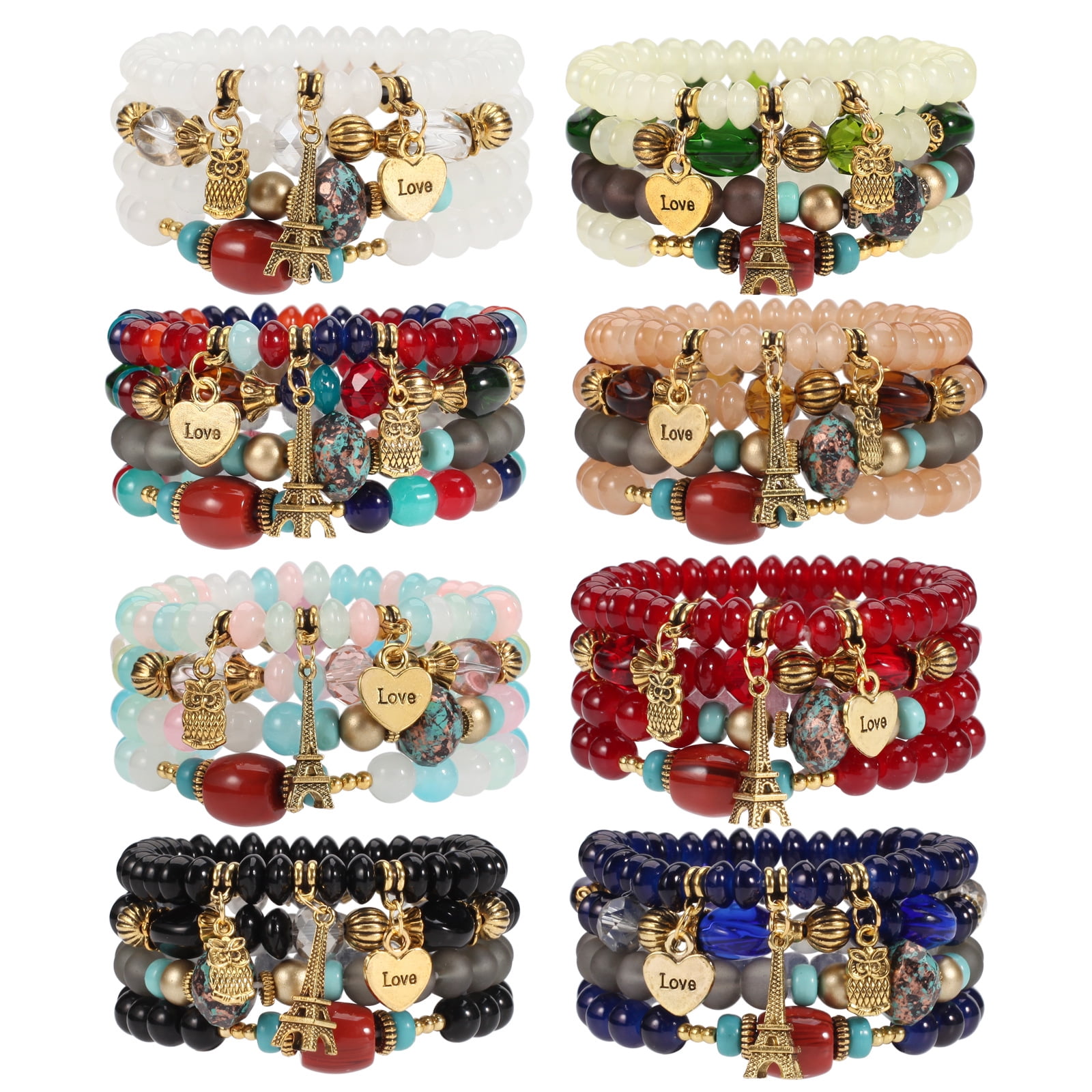 Twinfree 8 sets Bohemian Bracelets Set for Women, Stackable Boho Stretch Multilayer Colorful ...