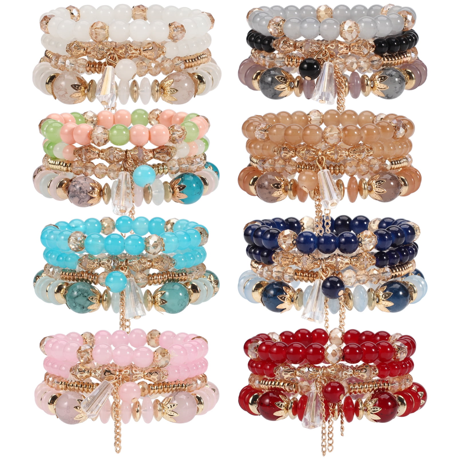 Designice 8 Packs Bohemia Stackable Beaded Bracelets for Women, Girls ...