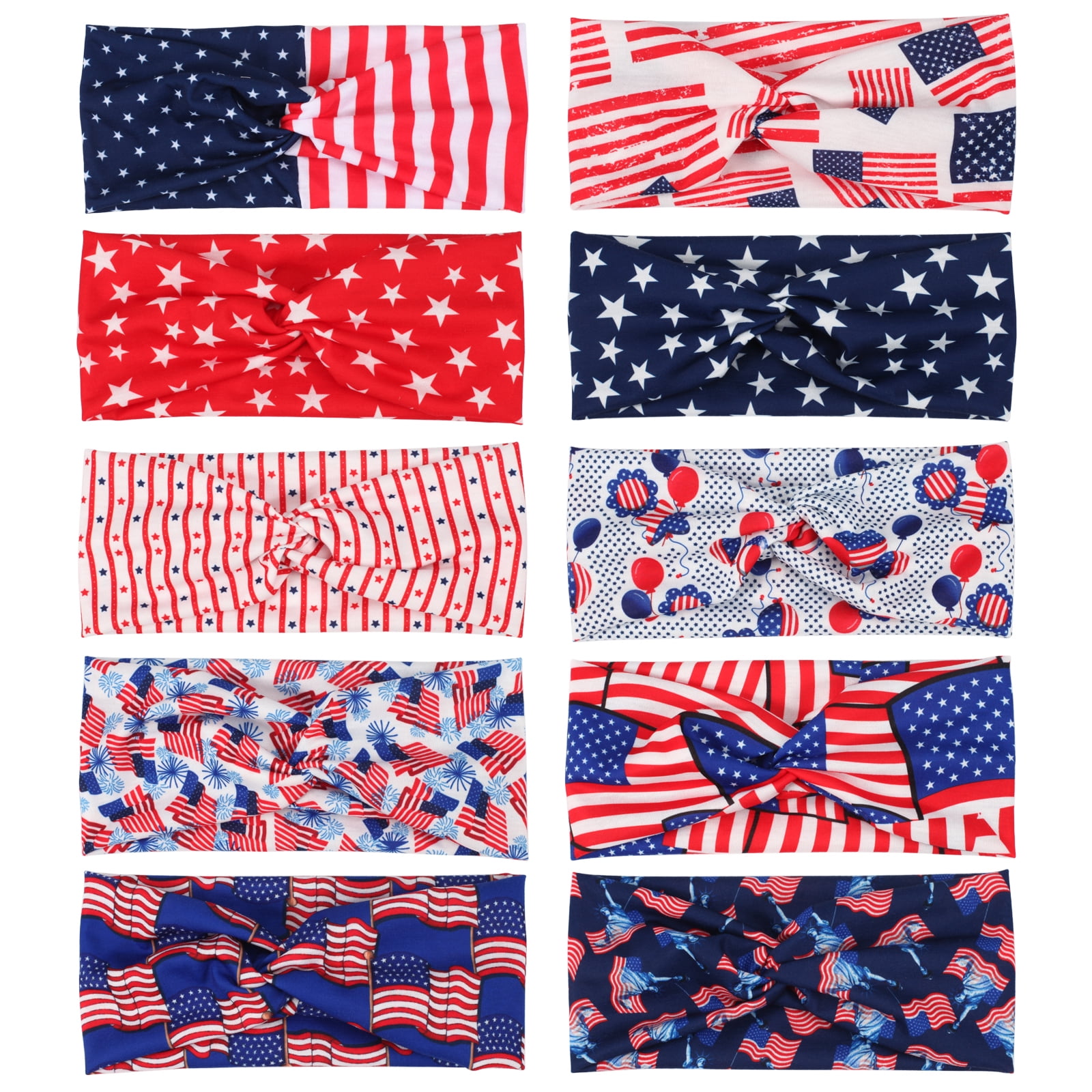Twinfree 10 pcs Flag Headbands for Women, Red White and Blue, Patriotic ...