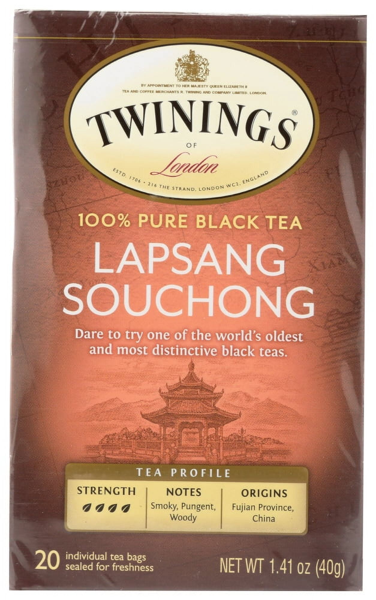 Twining's Lapsang Souchong Black Tea - Smoky Flavor, 20 Count Bags, 100% Pure Tea from Fujian ...