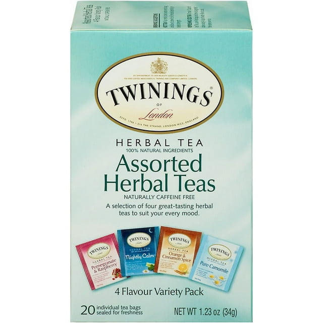 Twinings Assorted Herbal Teas Bags, 4 Flavour Variety Pack, Caffeine ...
