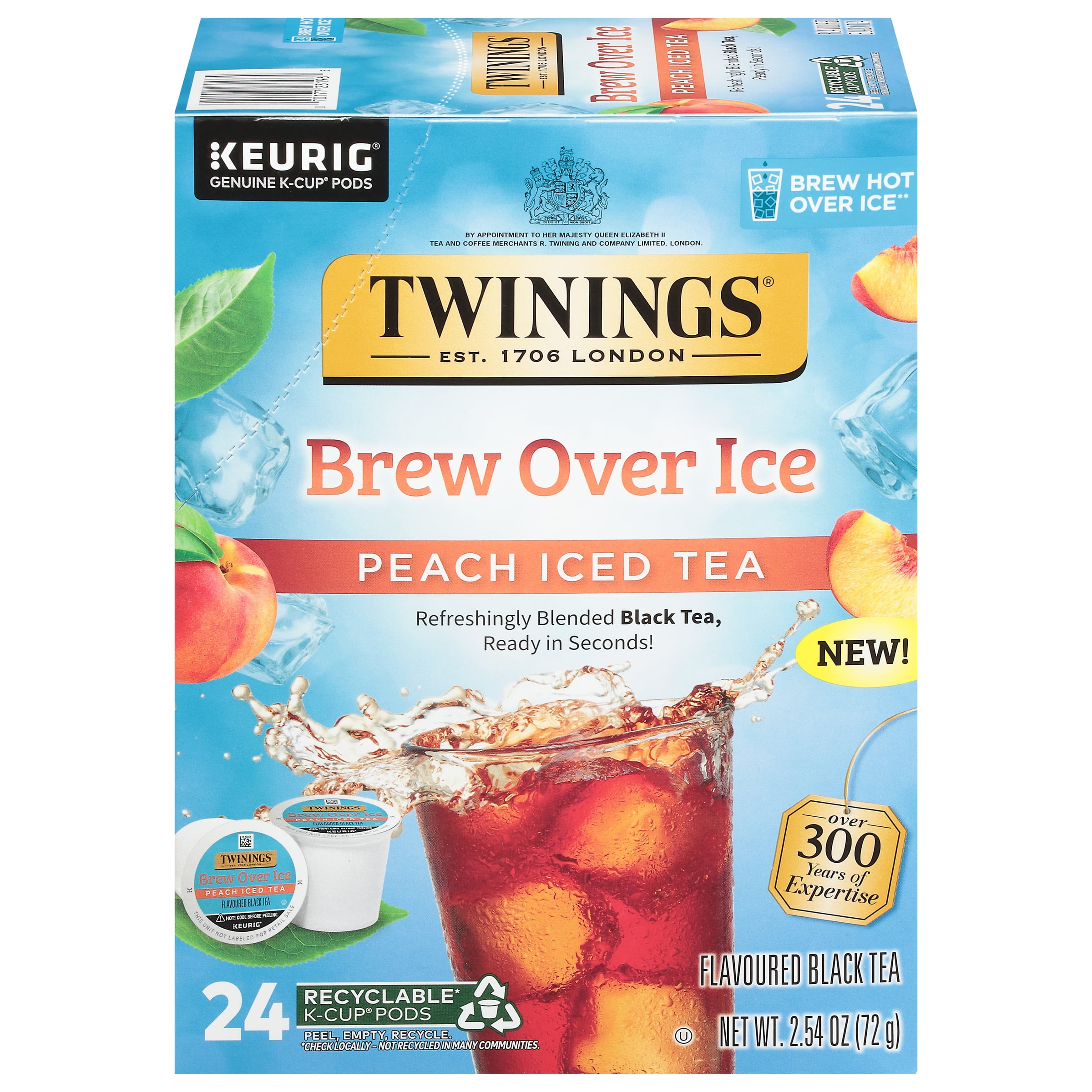 Twinings Brew Over Ice K-Cups for Keurig, Unsweetened Peach Black Tea ...